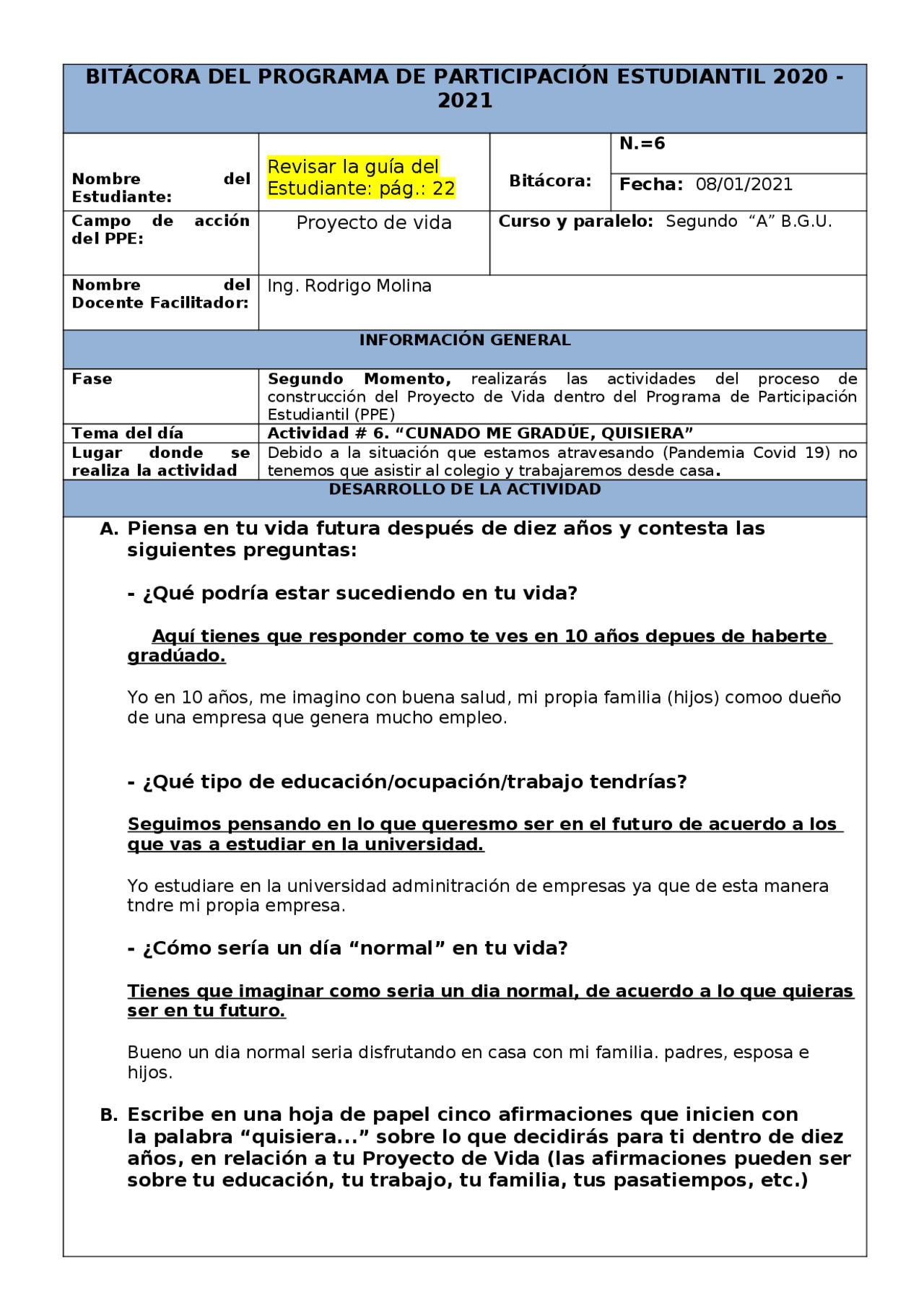 Proyecto Estudiantil - Docsity