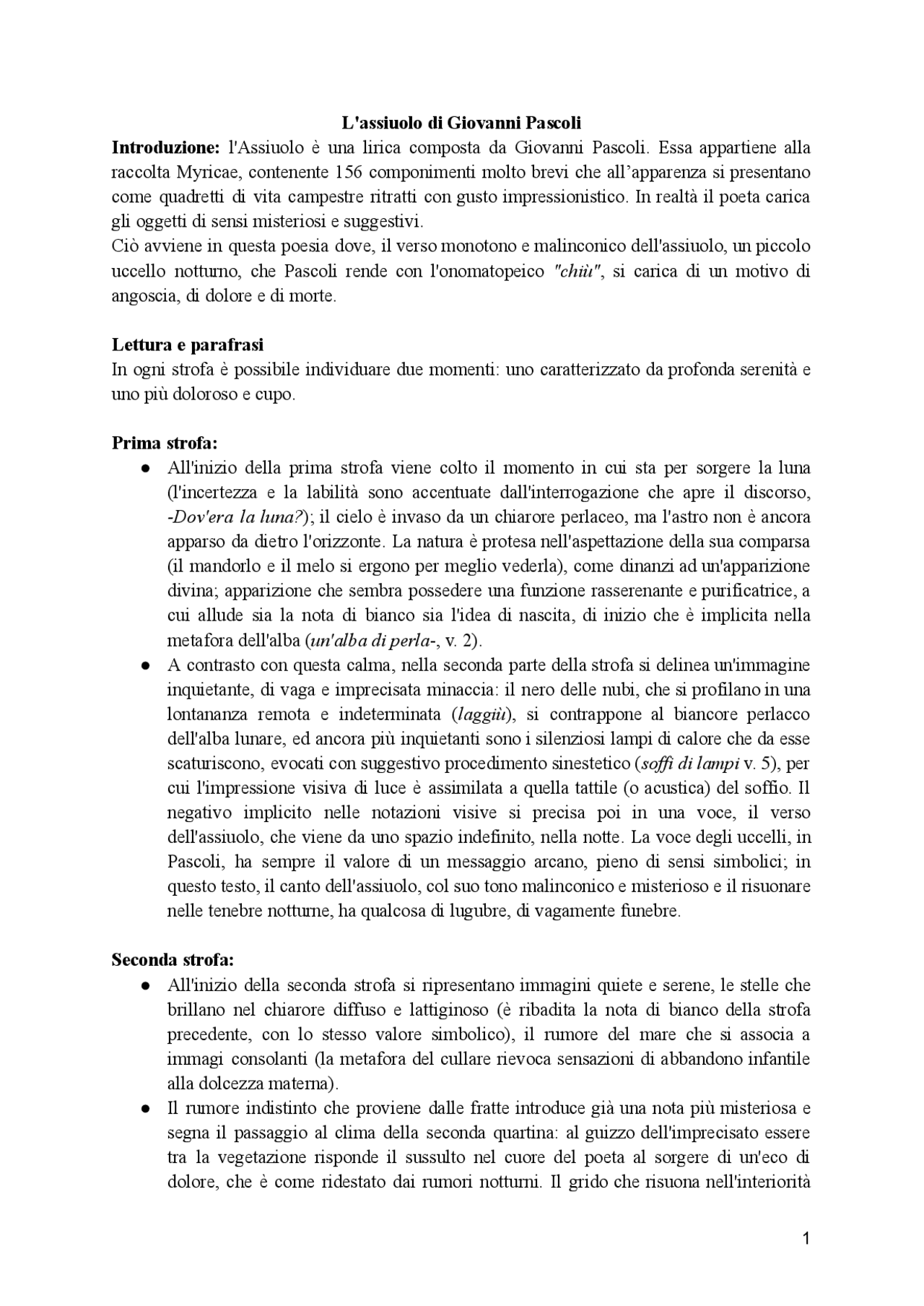 Analisi del testo "L'assiuolo" di Giovanni Pascoli | Schemi e mappe ...