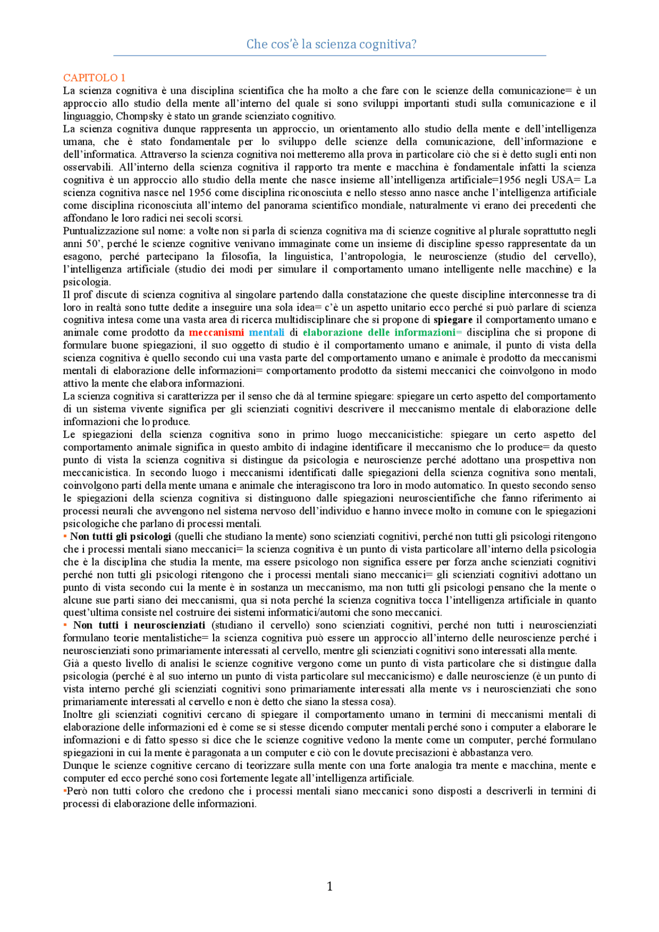 Che Cosè La Scienza Cognitiva Docsity