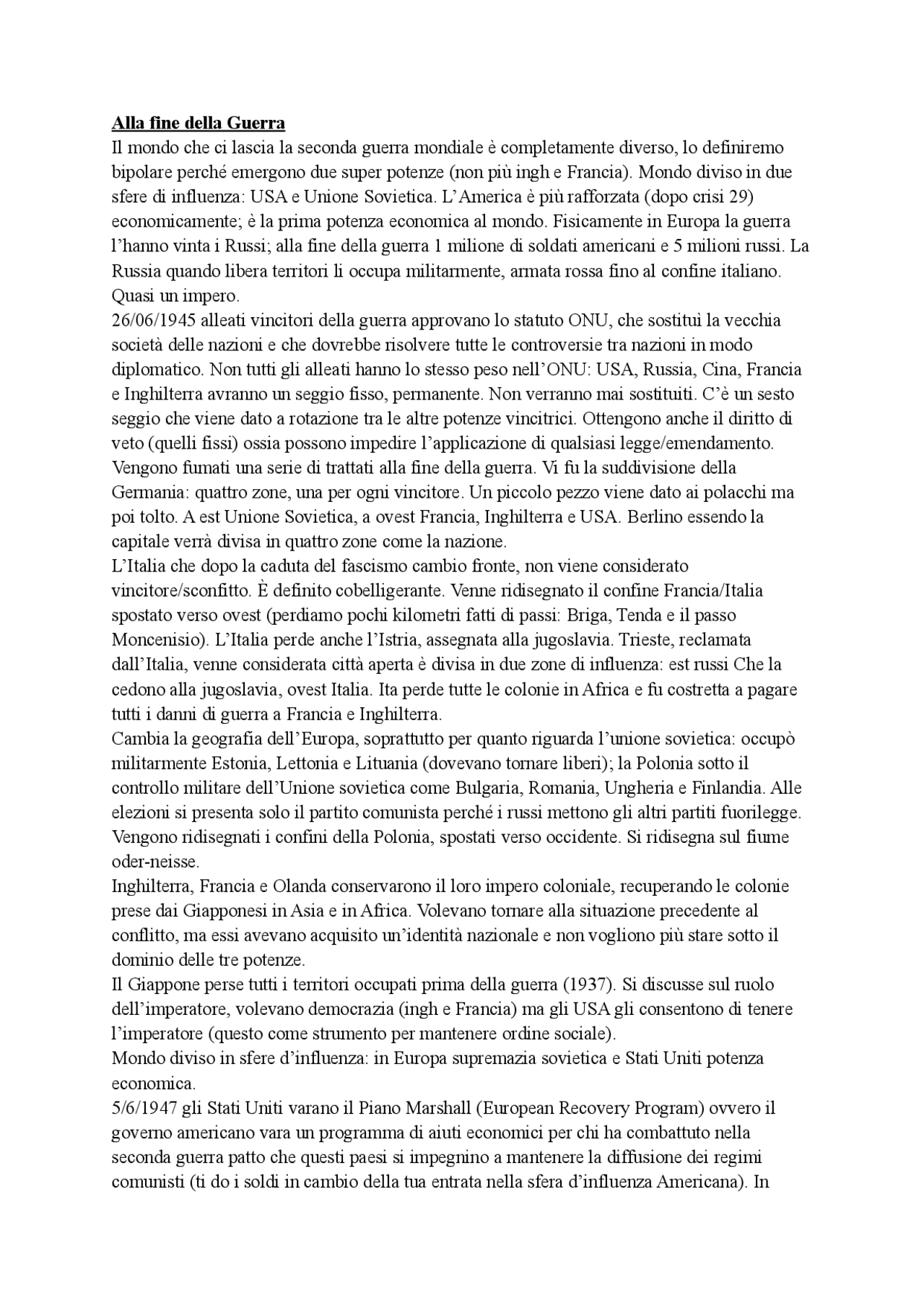 Appunti Dopo Seconda Guerra Mondiale Appunti Di Storia Docsity