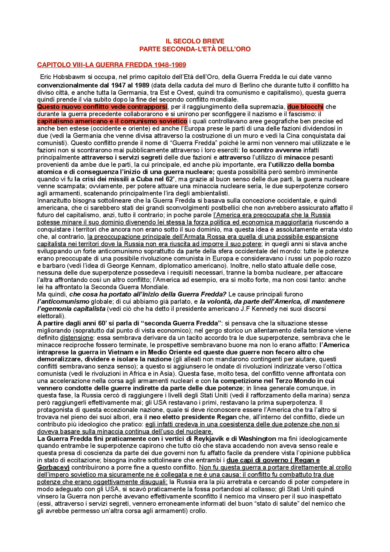 Il secolo breve- parte seconda l’età dell’oro - Docsity