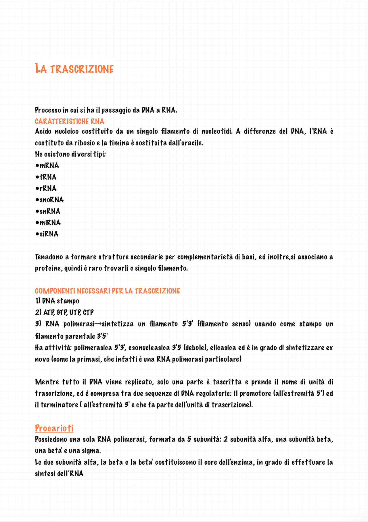 Appunti di biologia: dalla trascrizione al differenziamento cellulare - Docsity