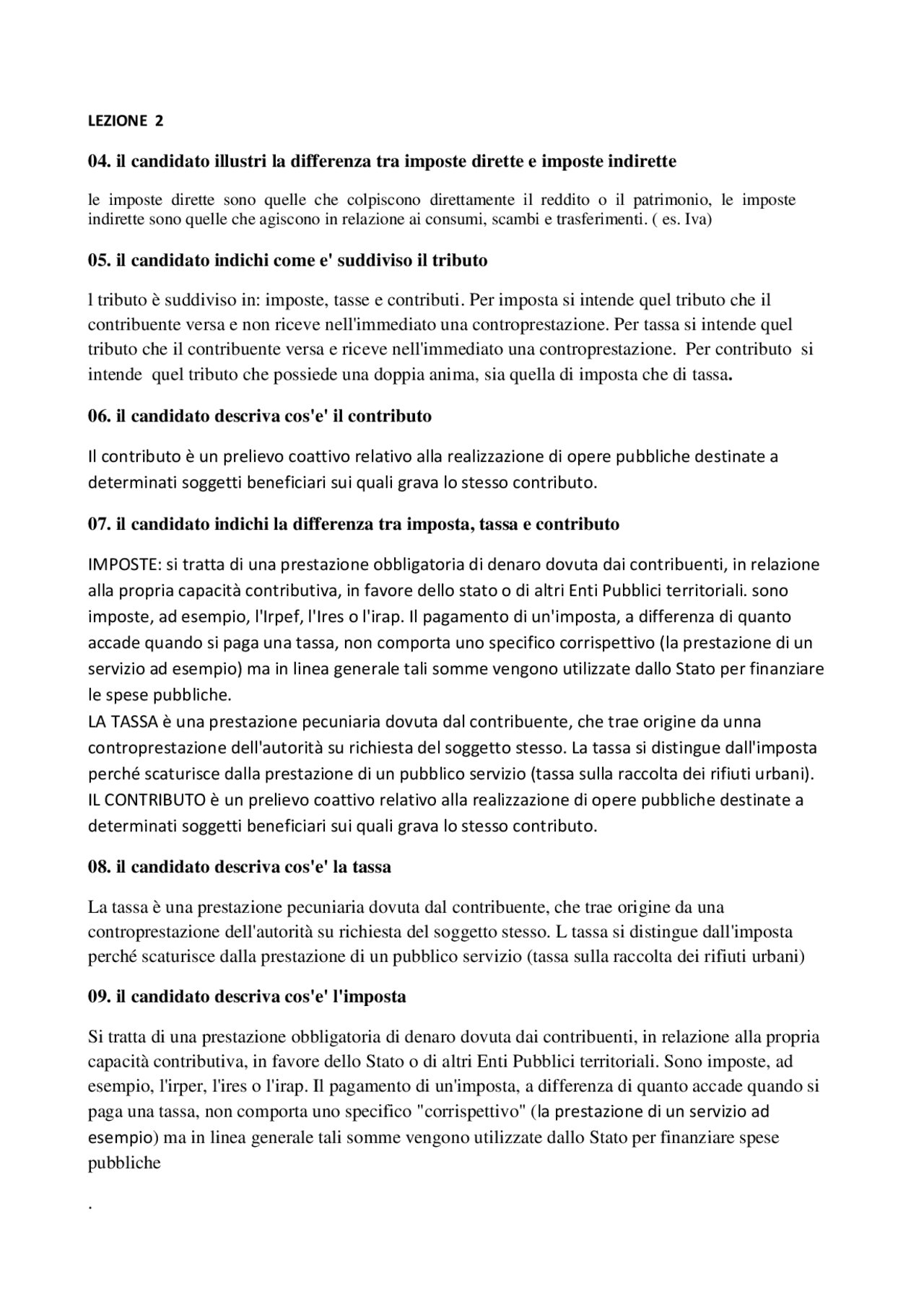 Domande e risposte aperte Diritto Tributario Marco Margarita ecampus | Panieri di Diritto ...