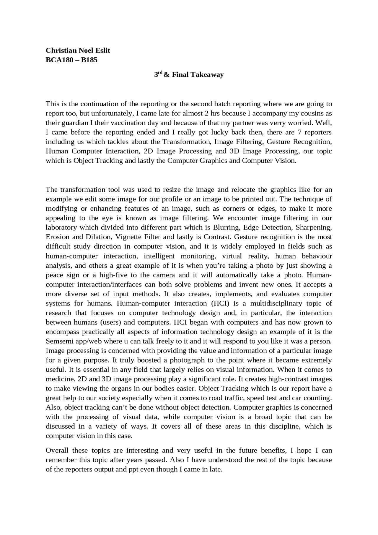 Sample Summary For An After Class Disussion Docsity