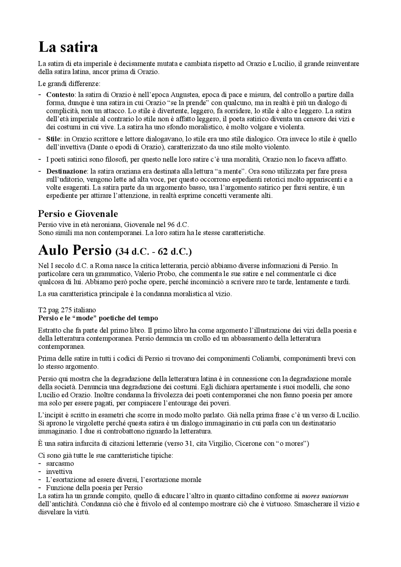 Satira Imperiale, Persio e Giovenale - Docsity