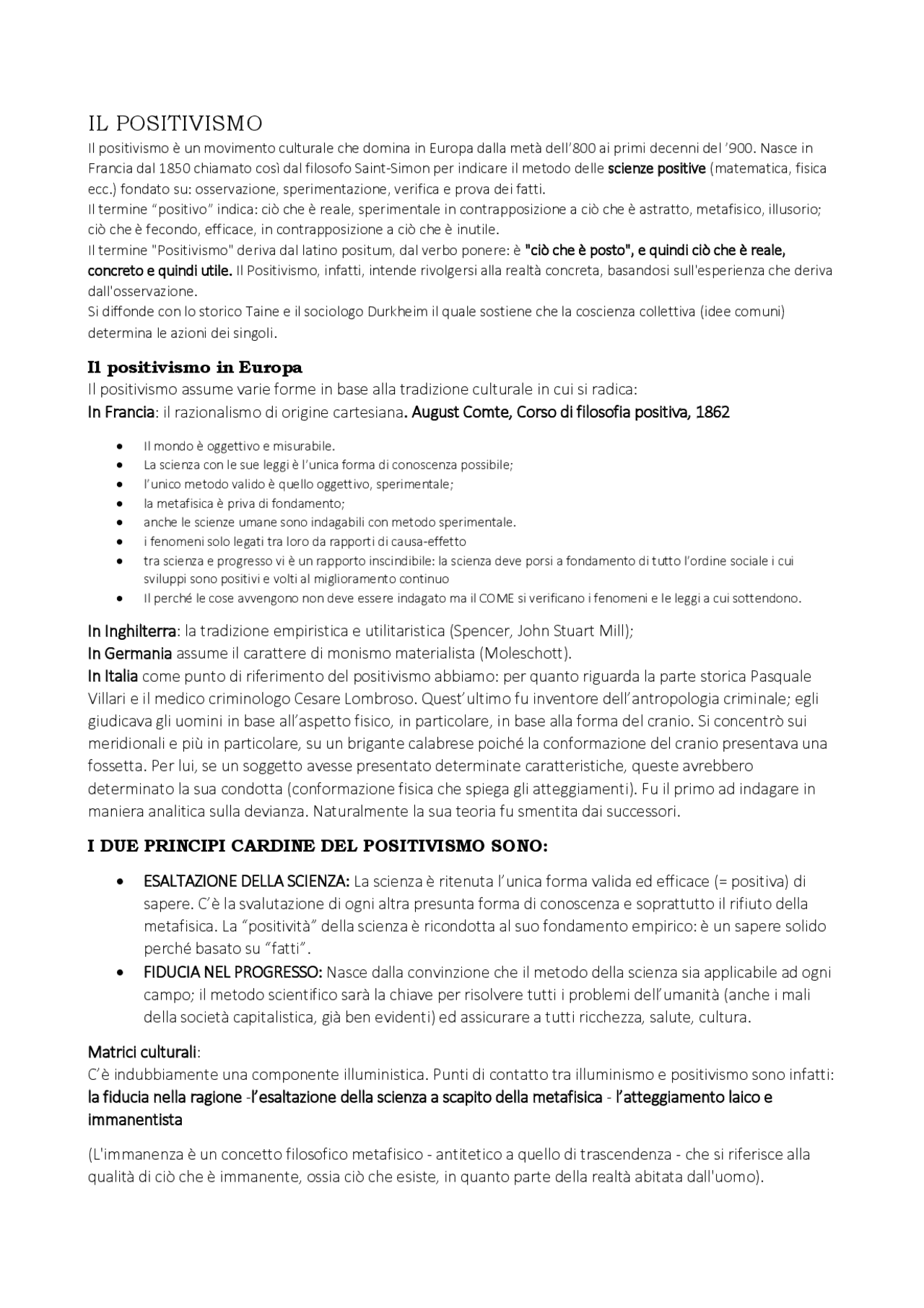 Slide Riassuntiva Sul Positivismo Docsity