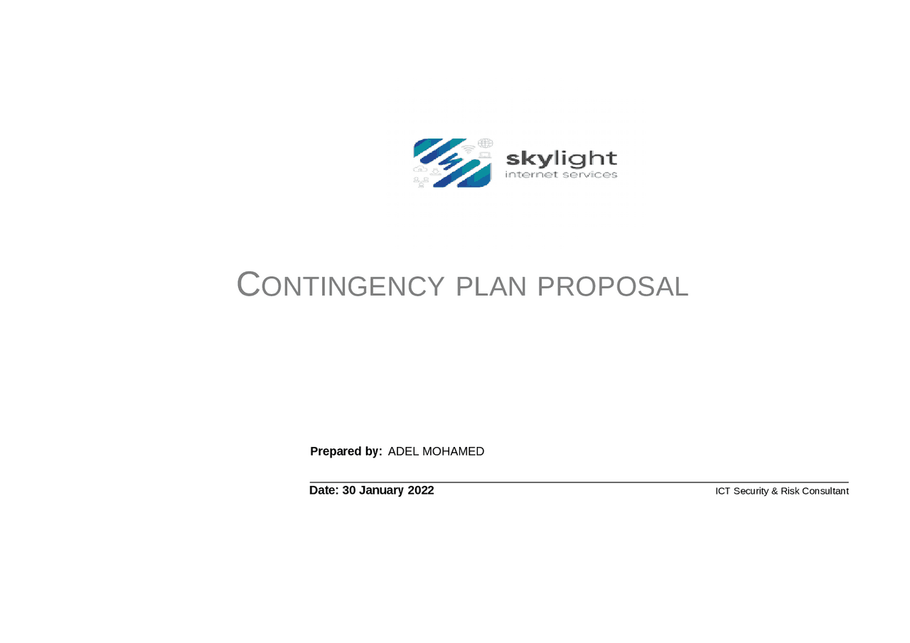 Contingency Planning Assignment 4 - Docsity