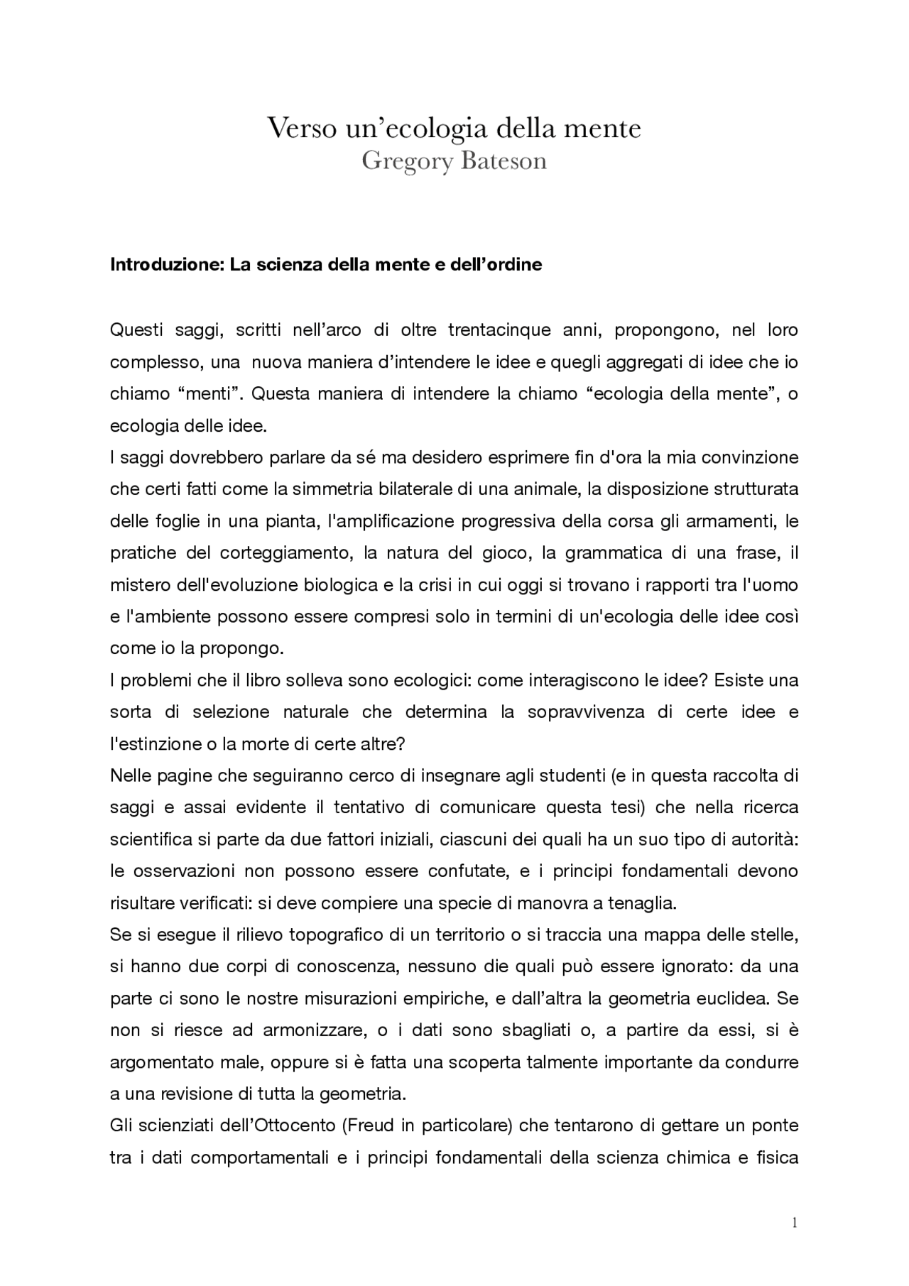 Verso Unecologia Della Mente Docsity
