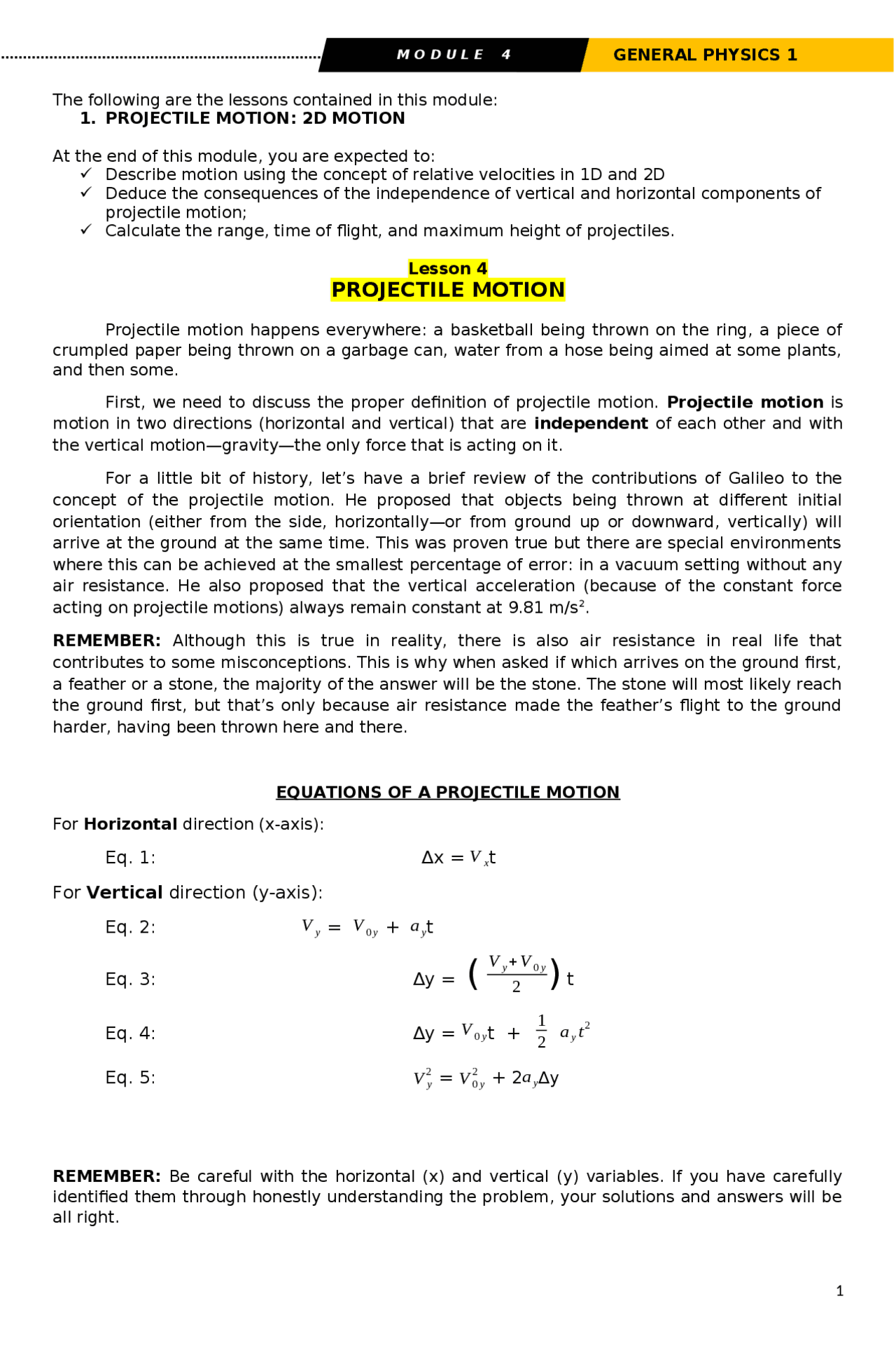Physics 12 Quarter 1 Module 3 Docsity