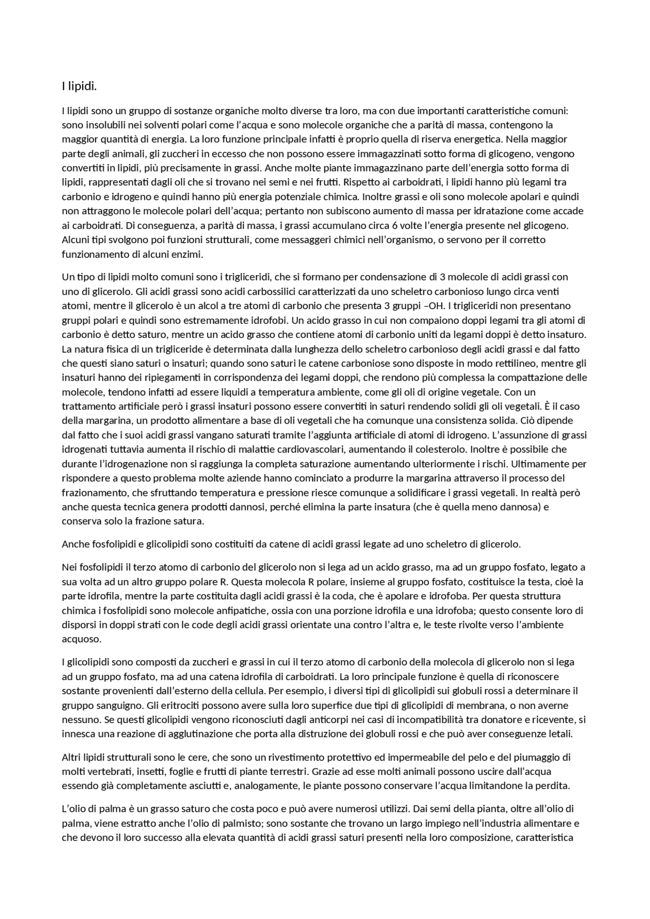 Appunti Chiari E Approfonditi Sui Lipidi Docsity