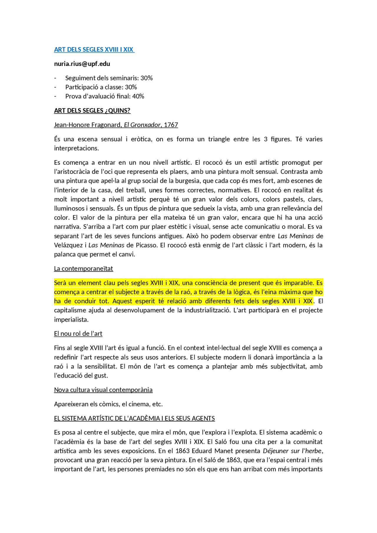 Art Dels Segles Xviii I Xix Docsity