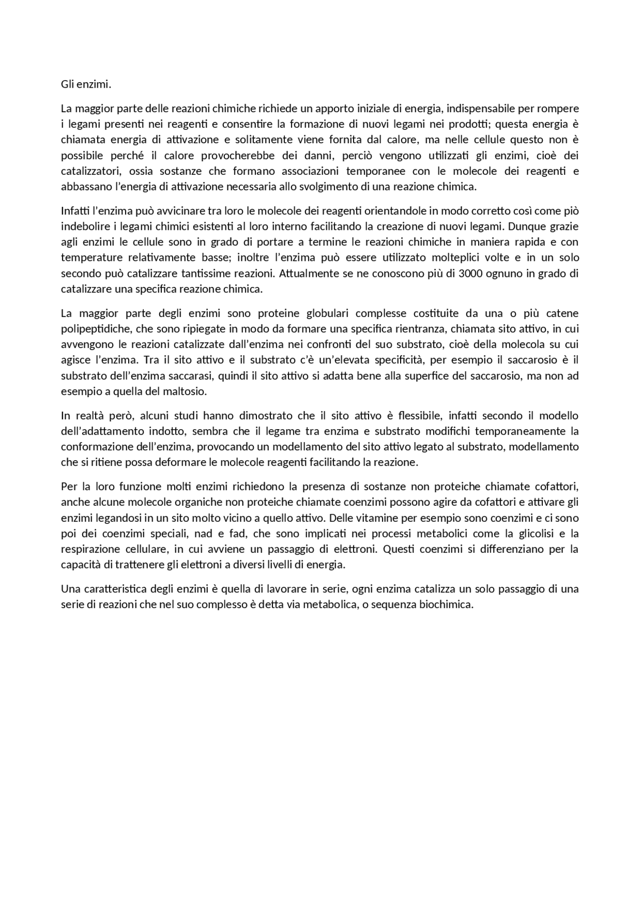 Appunti Molto Chiari Sugli Enzimi Docsity
