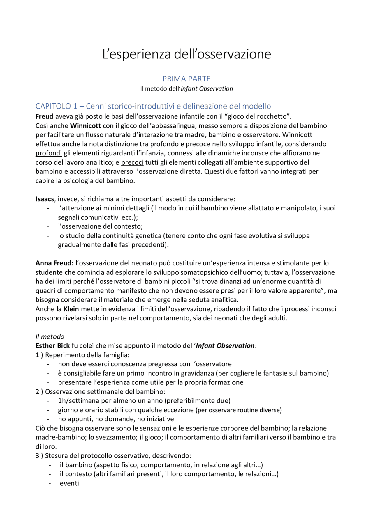 Riassunto Lesperienza Dellosservazione Docsity