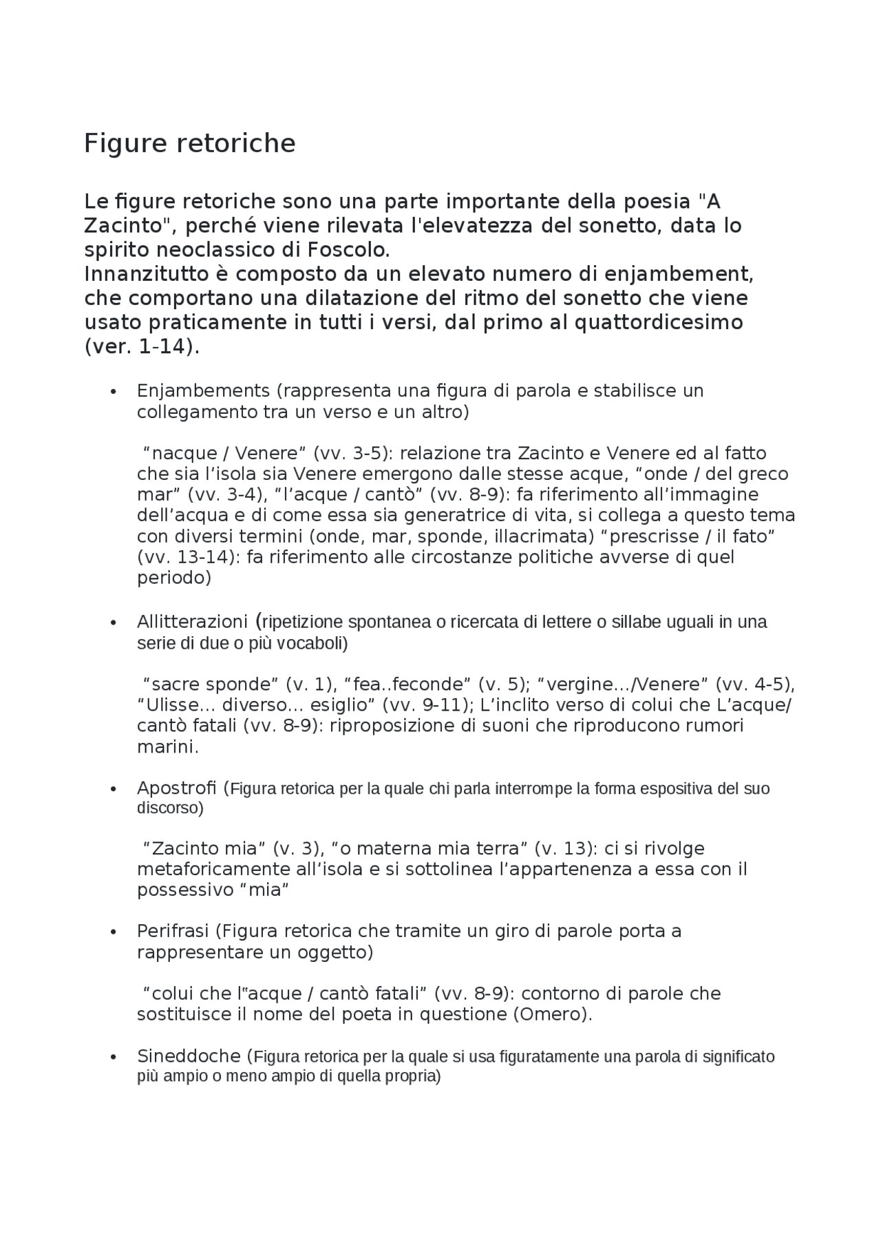 Analisi Figure Retoriche A Zacinto Schemi E Mappe Concettuali Di