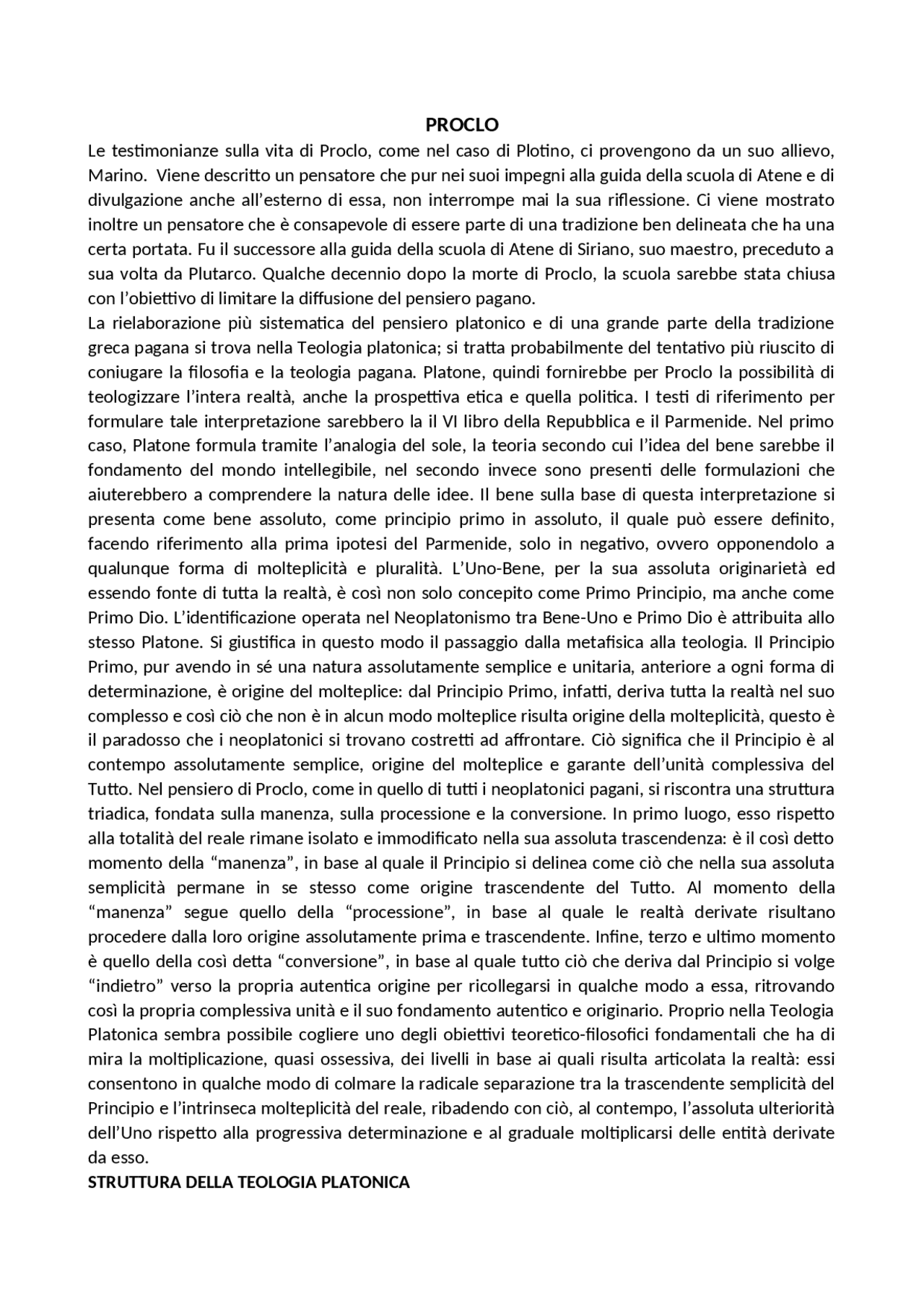 Introduzione a Proclo | Appunti di Filosofia | Docsity