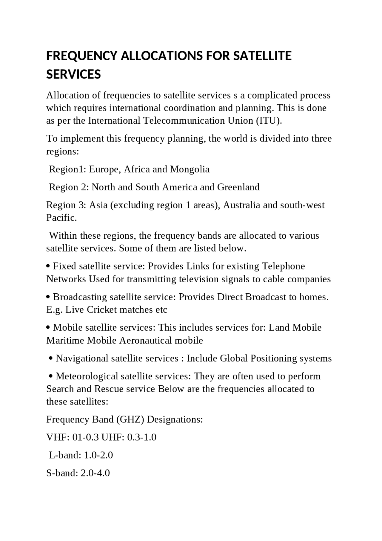Frequency allocation for satellites - Docsity