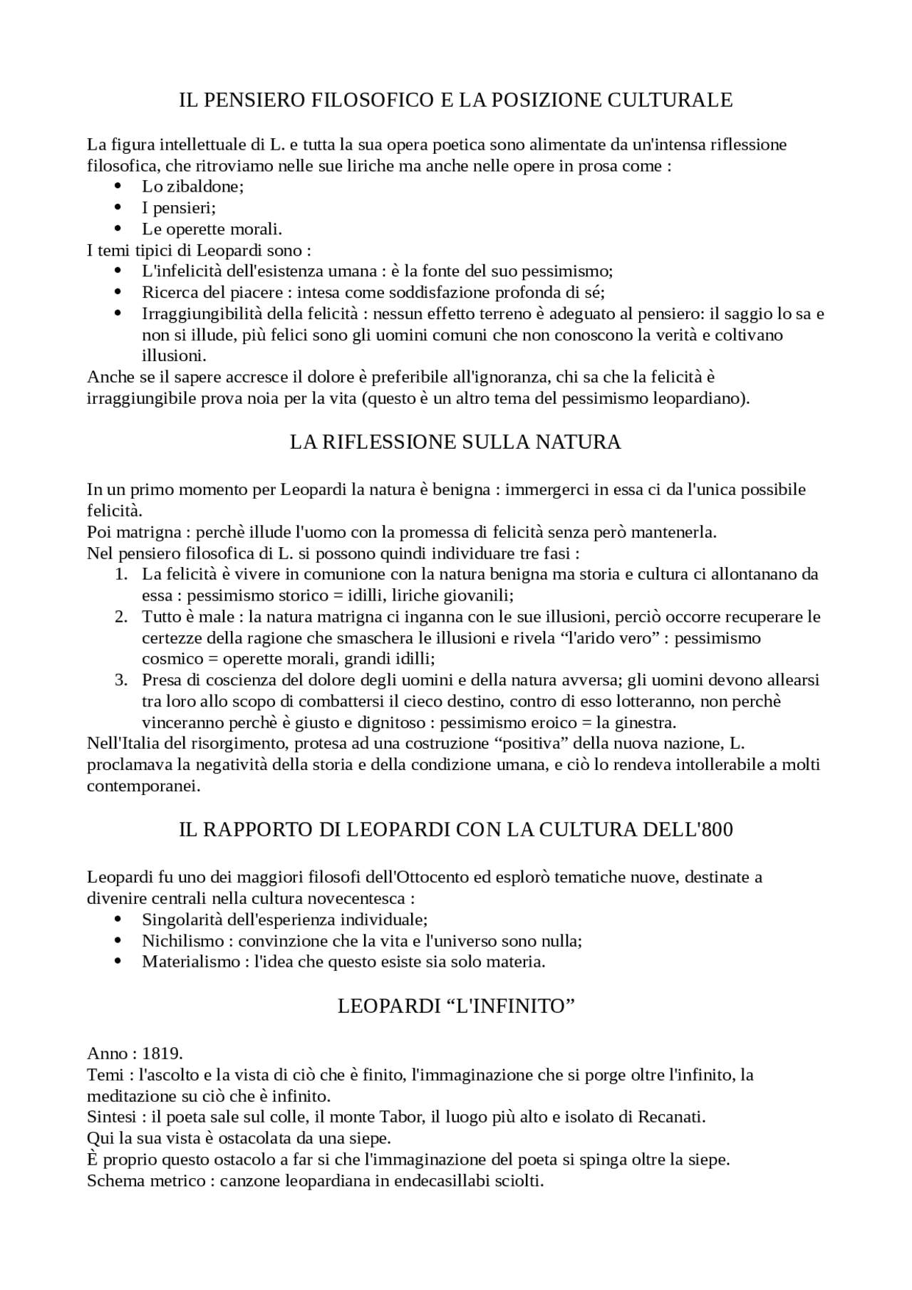 Leopardi e il pensiero filosofico - Docsity