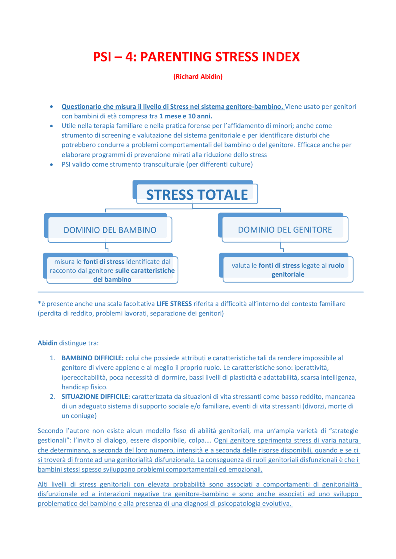 Spiegazione e riassunto test psi4 - Docsity