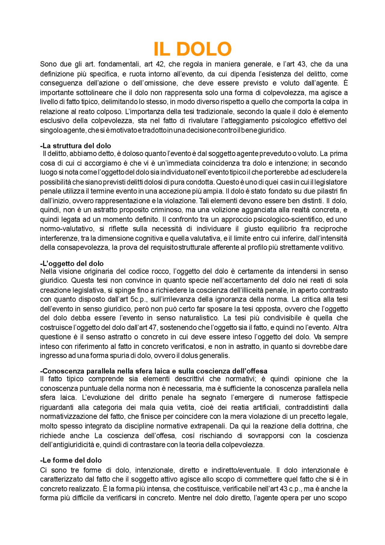 Dolo Diritto Penale Docsity