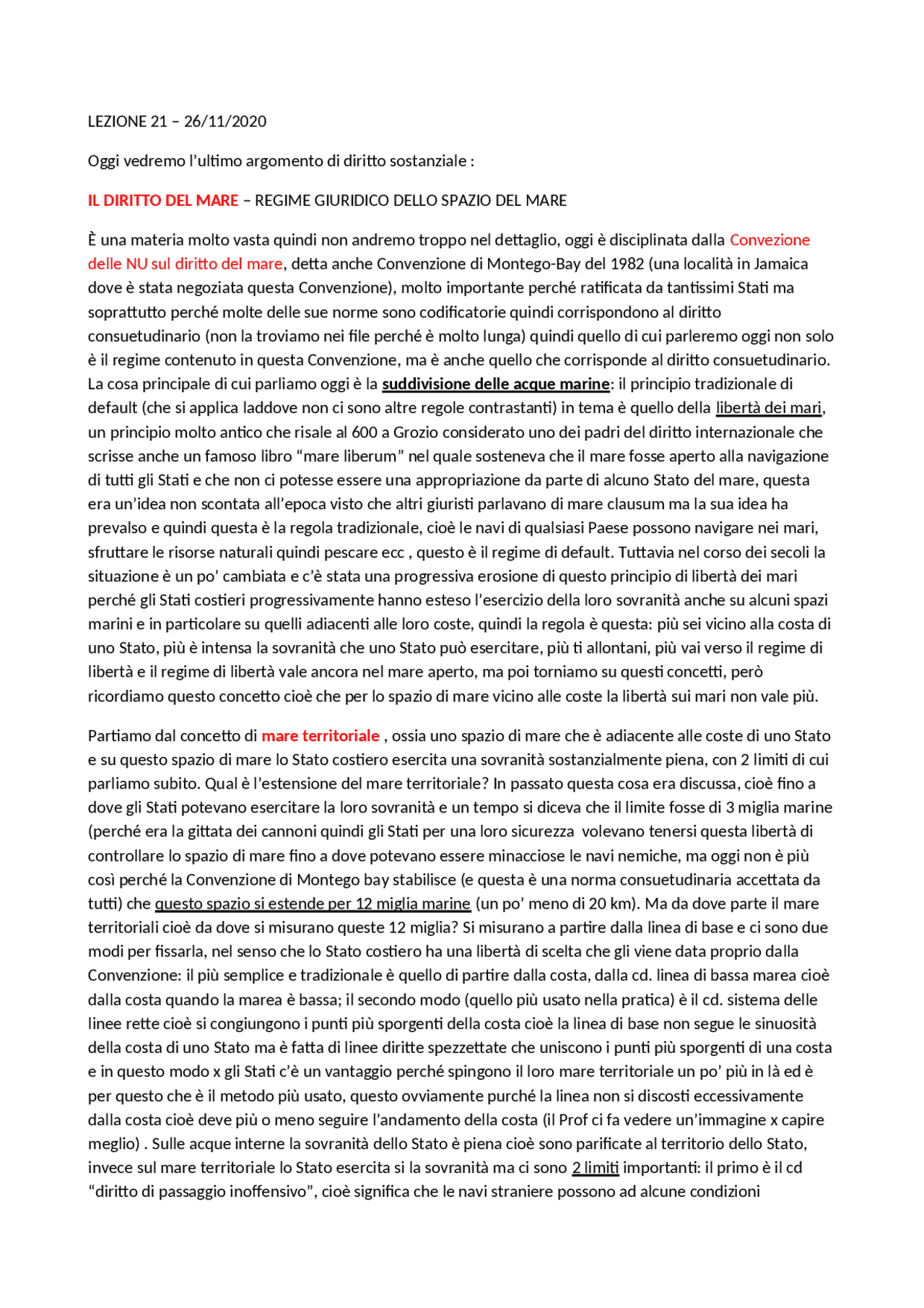 DIRITTO INTERNAZIONALE - DIRITTO DEL MARE - Docsity