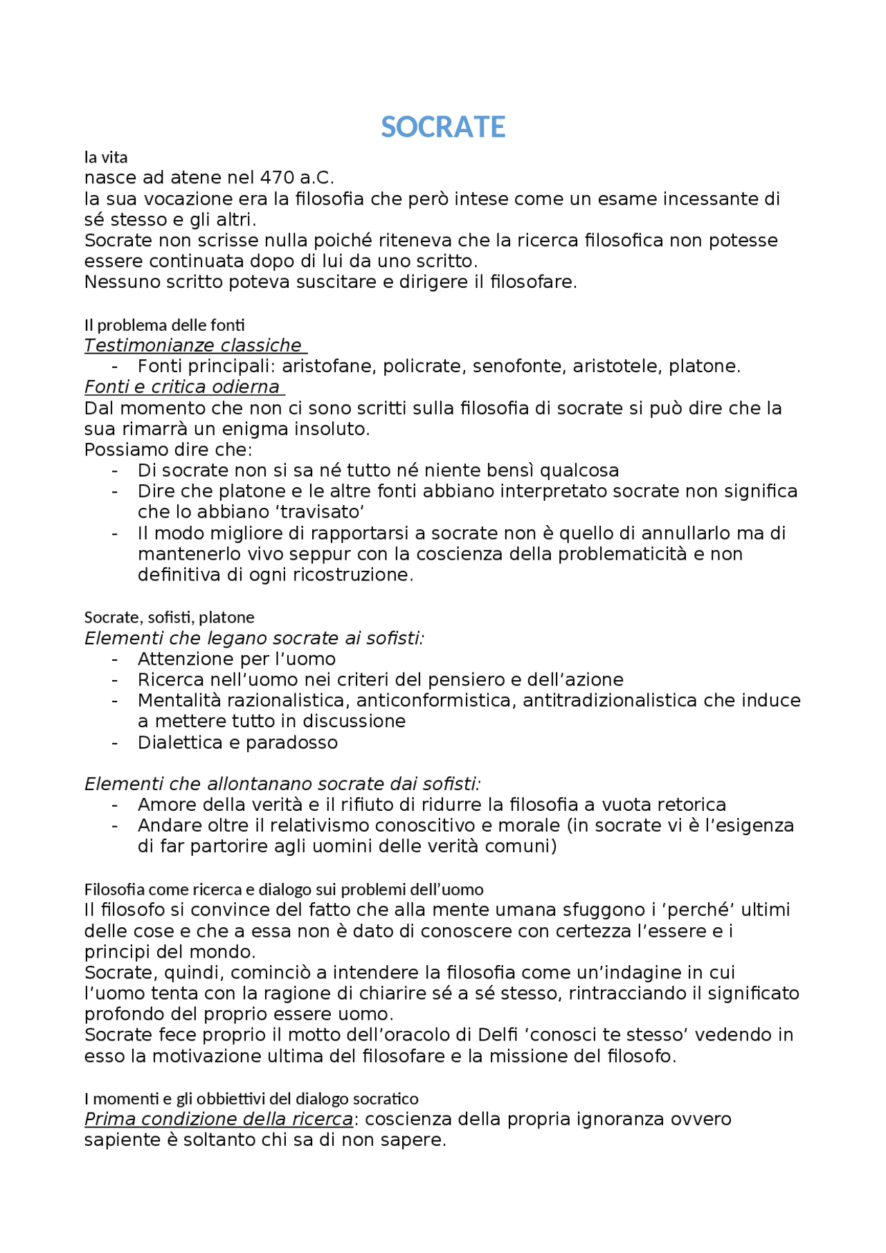 La vita e la filosofia di socrate - Docsity