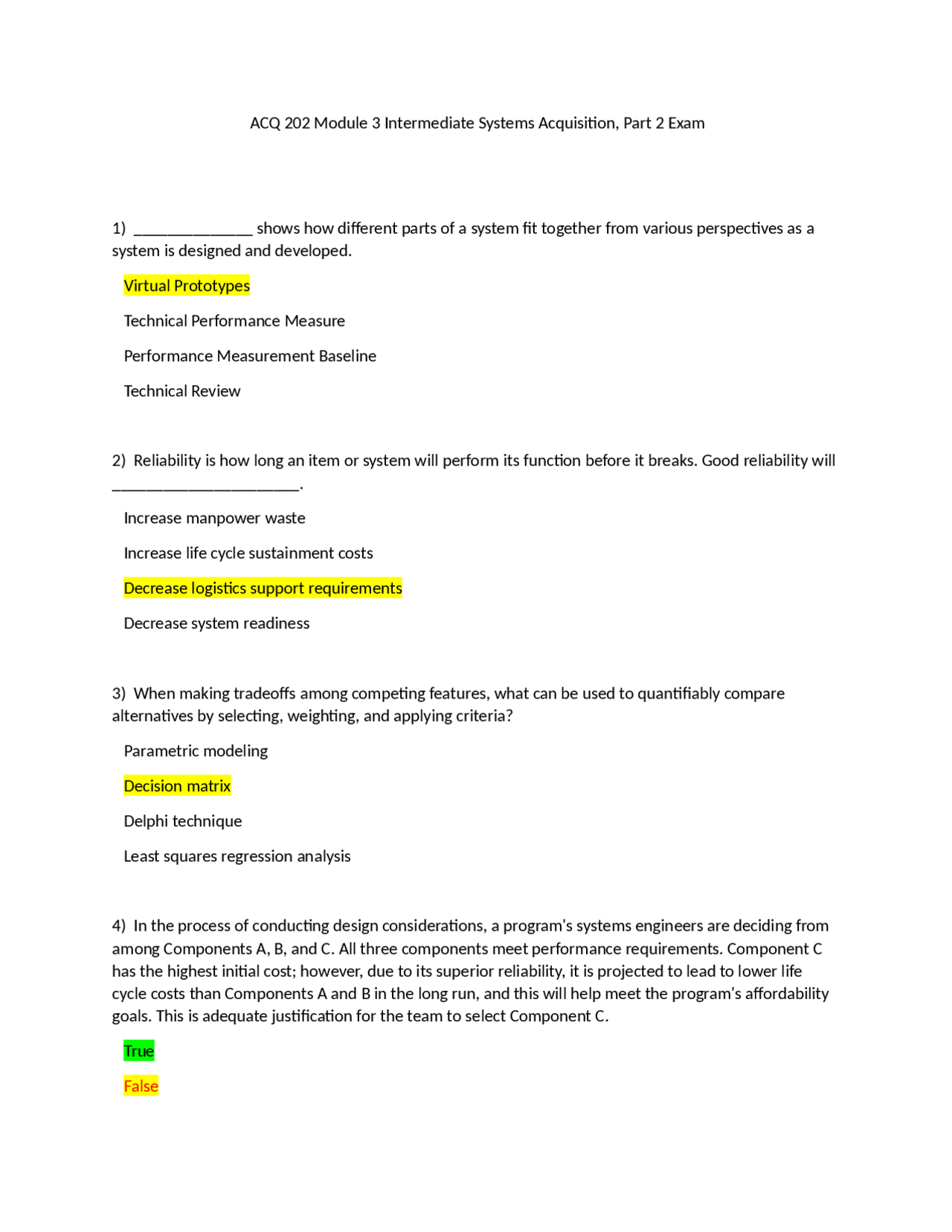 ACQ 202 Mod 2 Part 1 Test LATEST 2022. | Exams Data Acquisition | Docsity