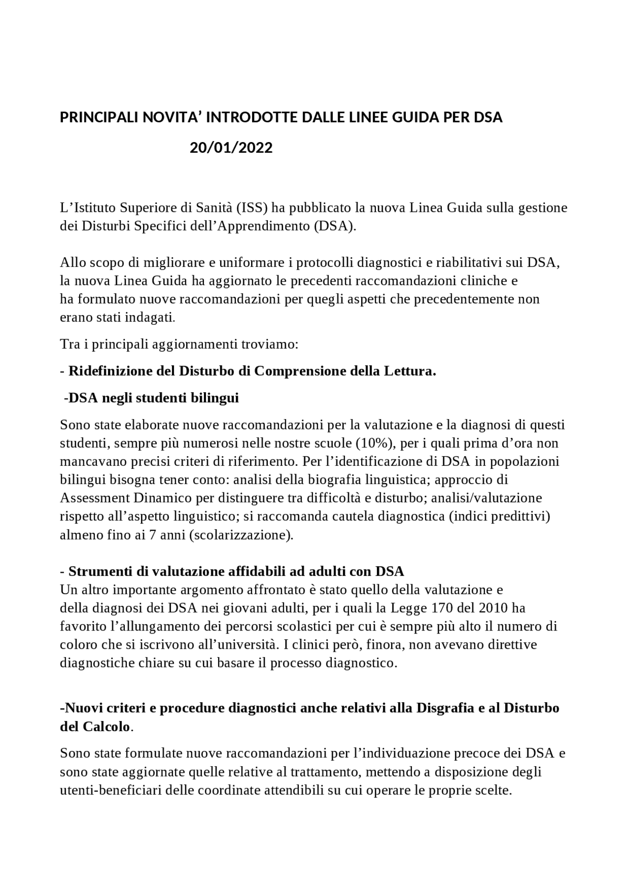 Nuove Linee Guida Per Dsa Docsity