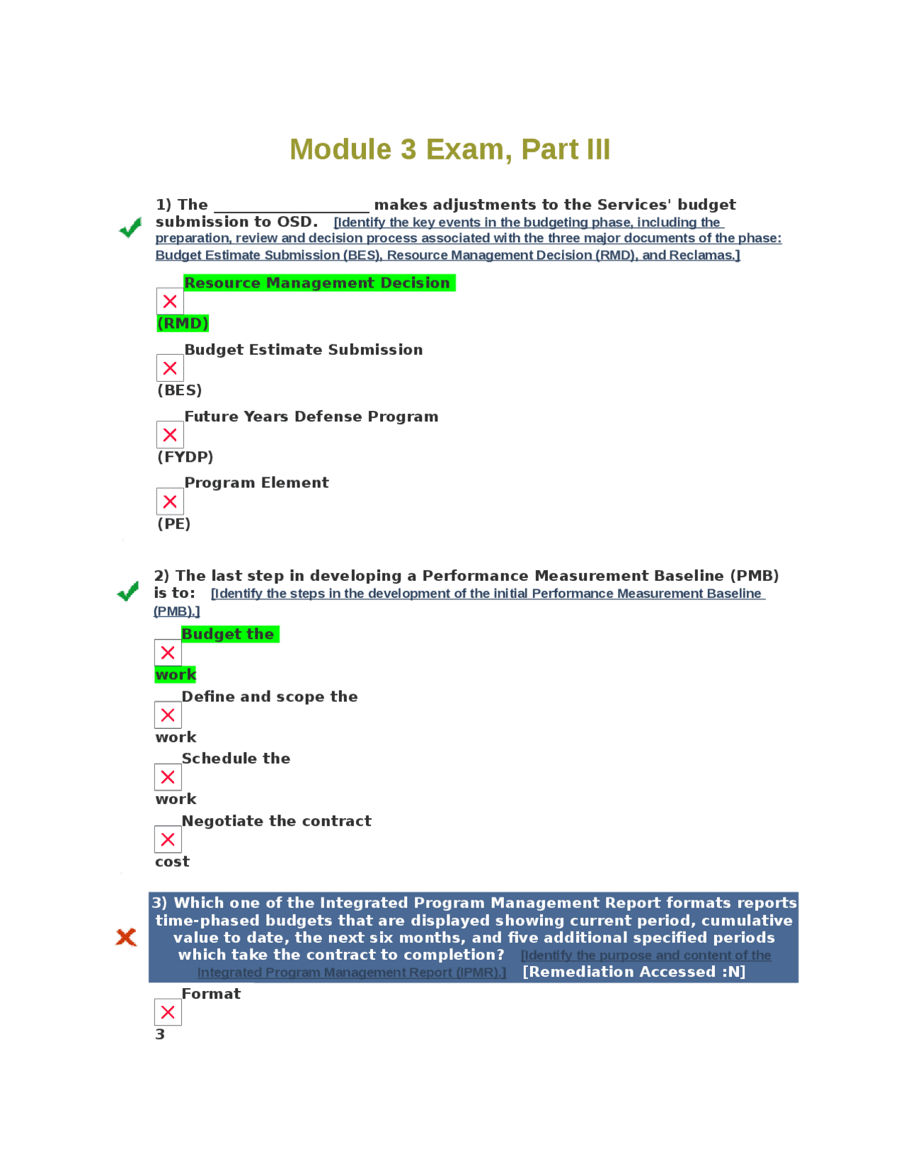 ACQ202 Module 3 Exam, Part III - Docsity