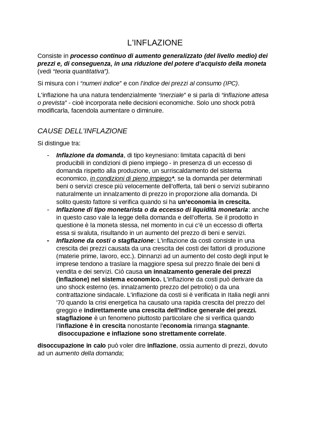 Linflazione Diritto Docsity