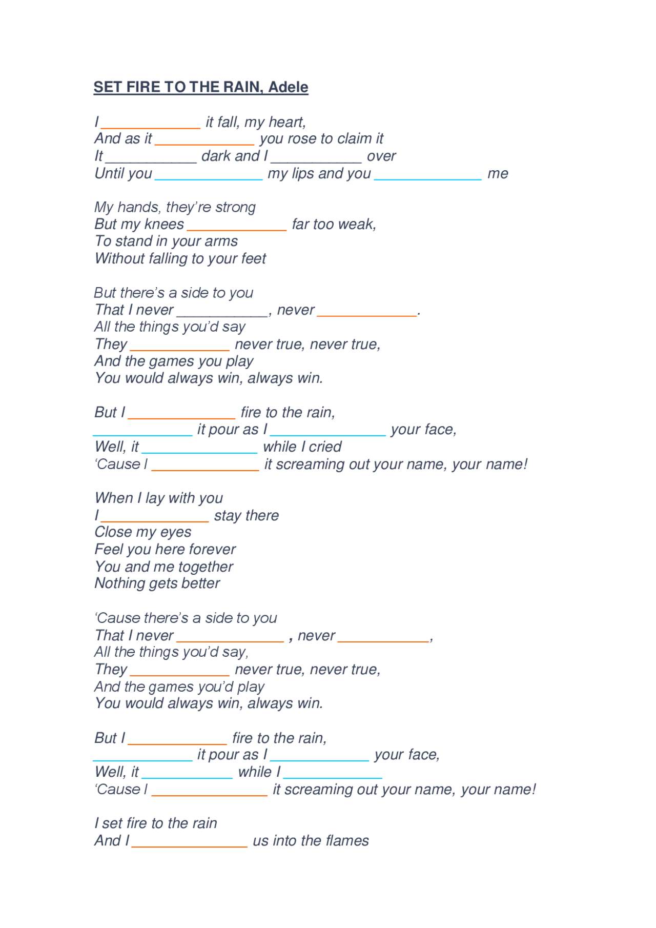 Set fire to the rain lyrics - Docsity