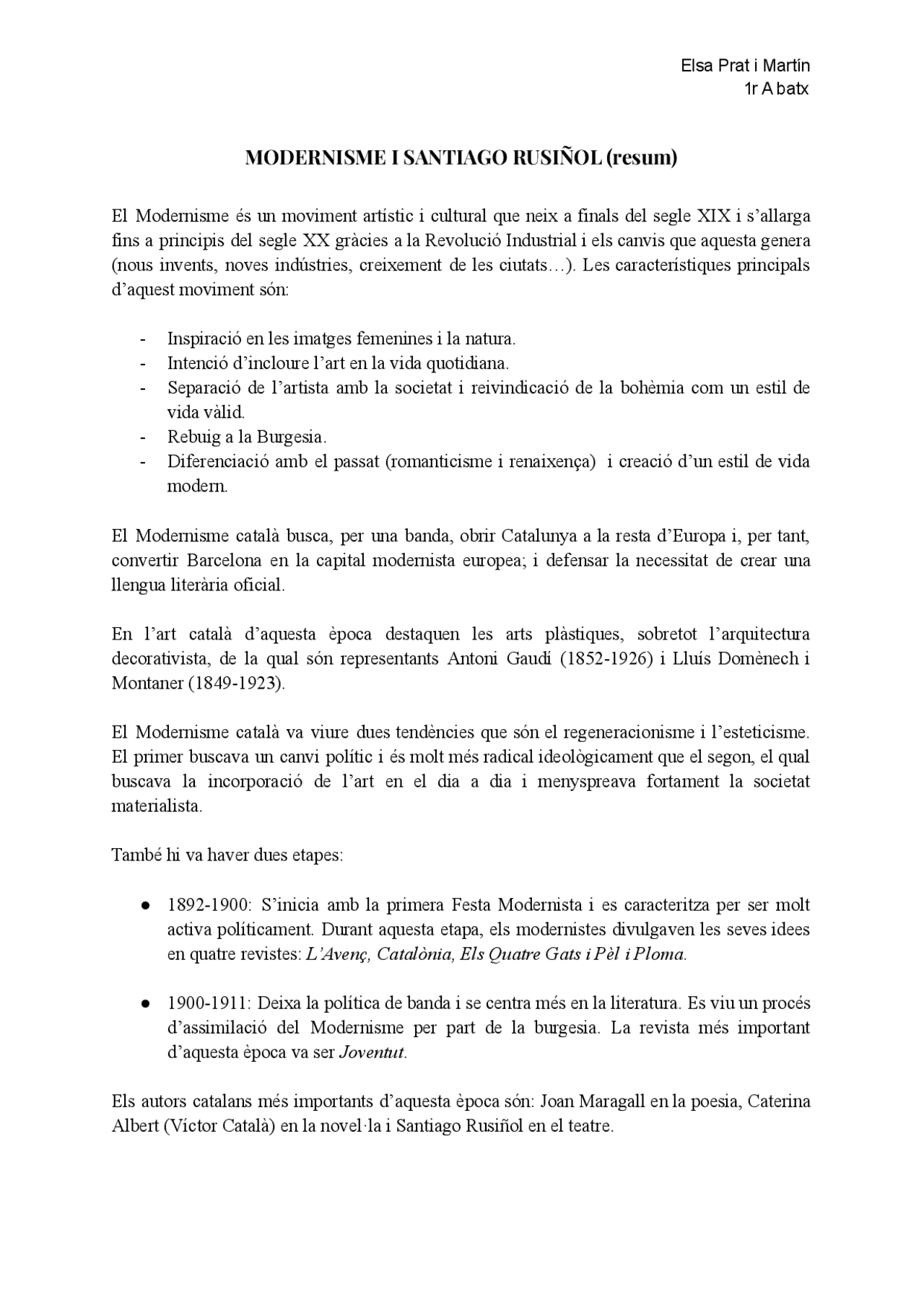 Apunts Modernisme Català Apuntes De Catalán Docsity