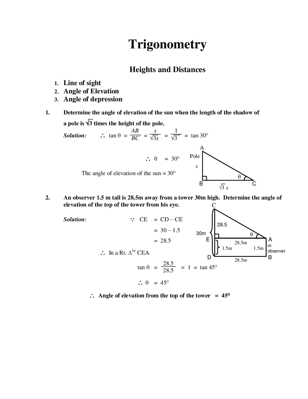 Heights and Distances | Exercises Mathematics - Docsity