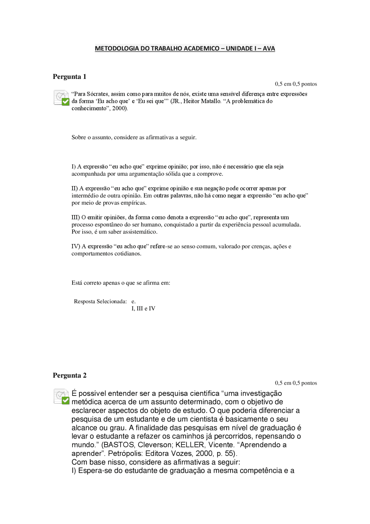 Metodologia De Trabalho Academico Exercícios Metodologia Docsity