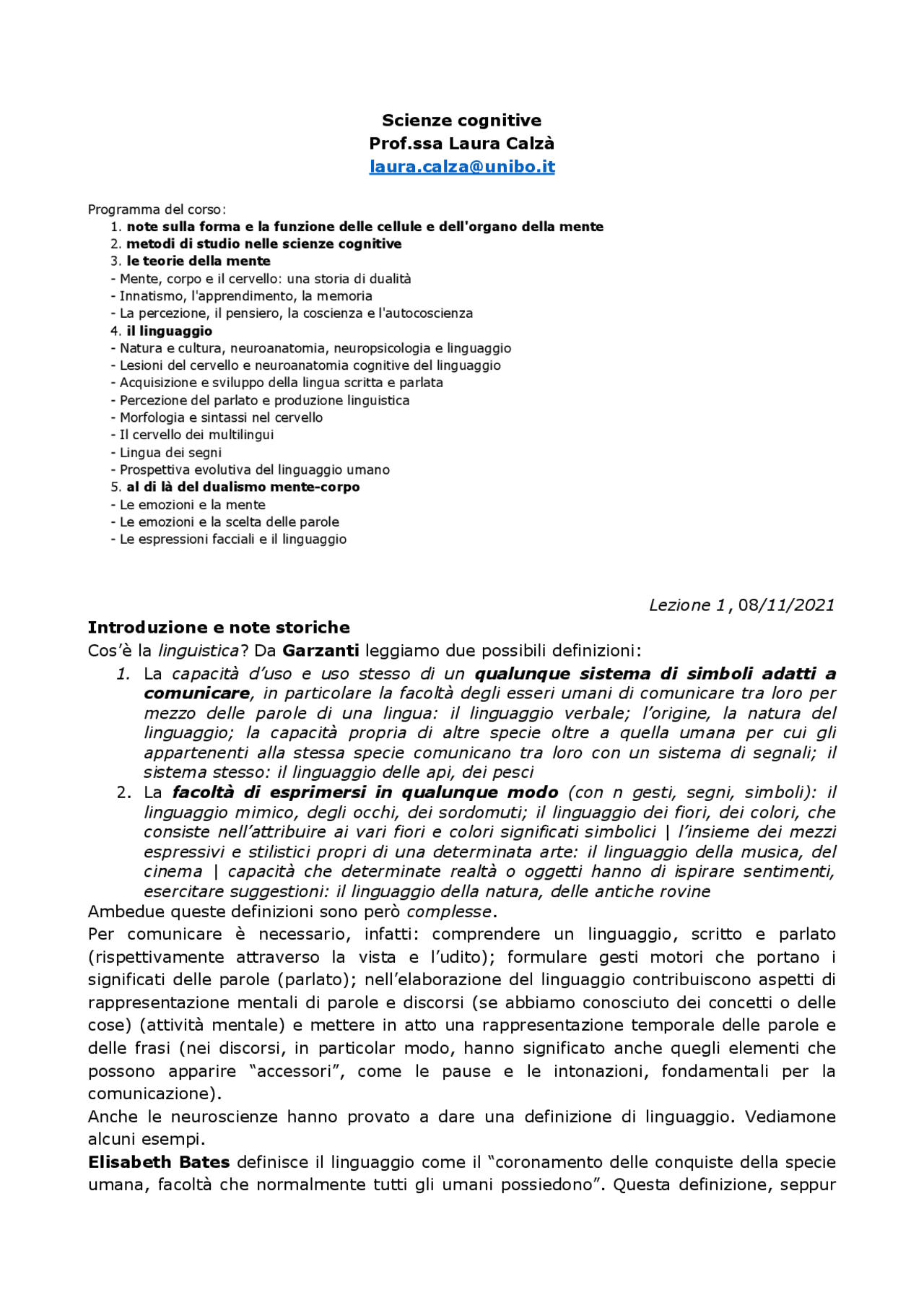 Appunti Completi Scienze Cognitive Aa 20212022 Docsity