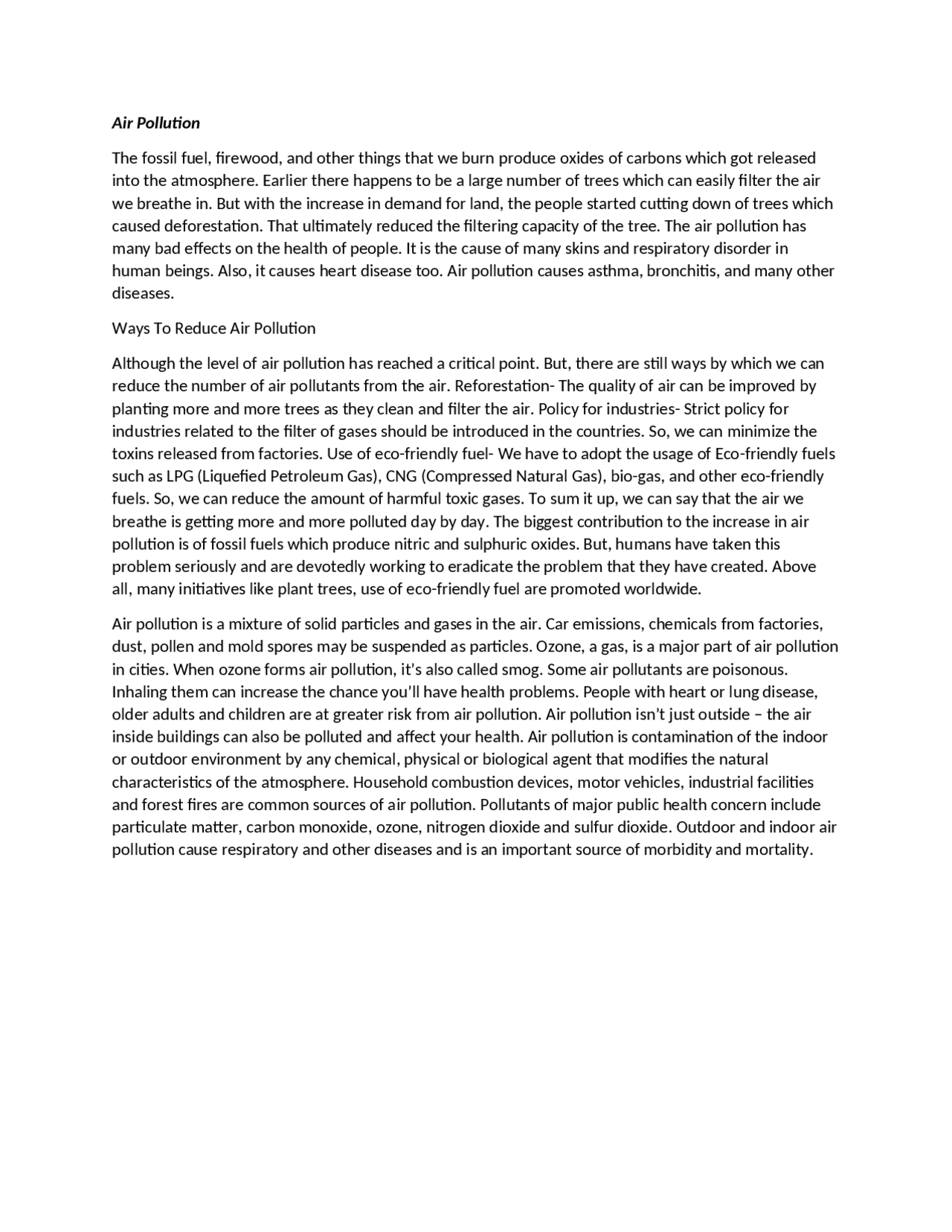 About Air Pollution And Its Effect On Our Environment Docsity