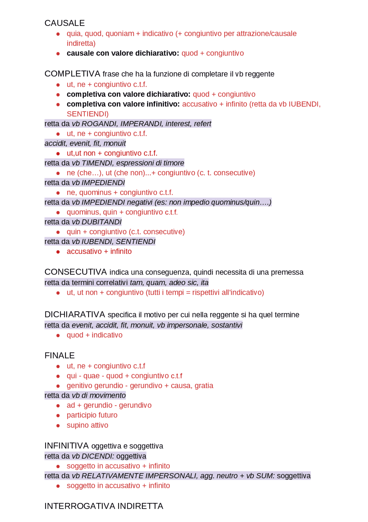 Sintassi Delle Subordinate Latine Docsity