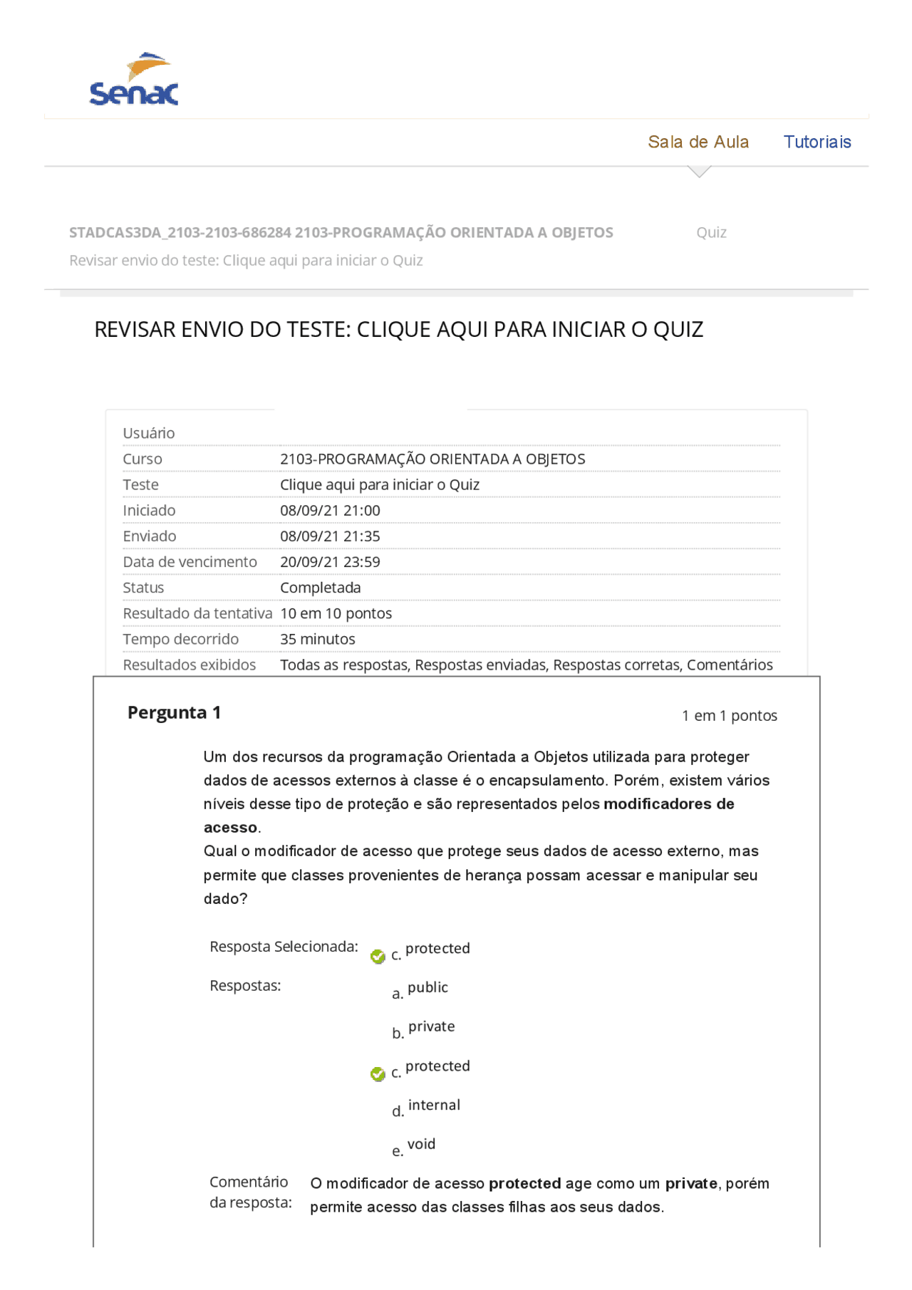 QuizprogramaÇÃo Orientada A Objetos Docsity