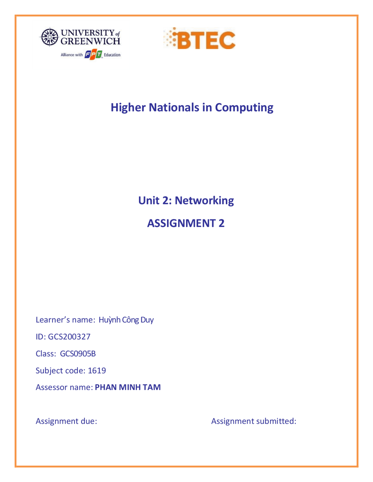 assignment 2 huynh cong duy networking | Assignments Information Technology | Docsity