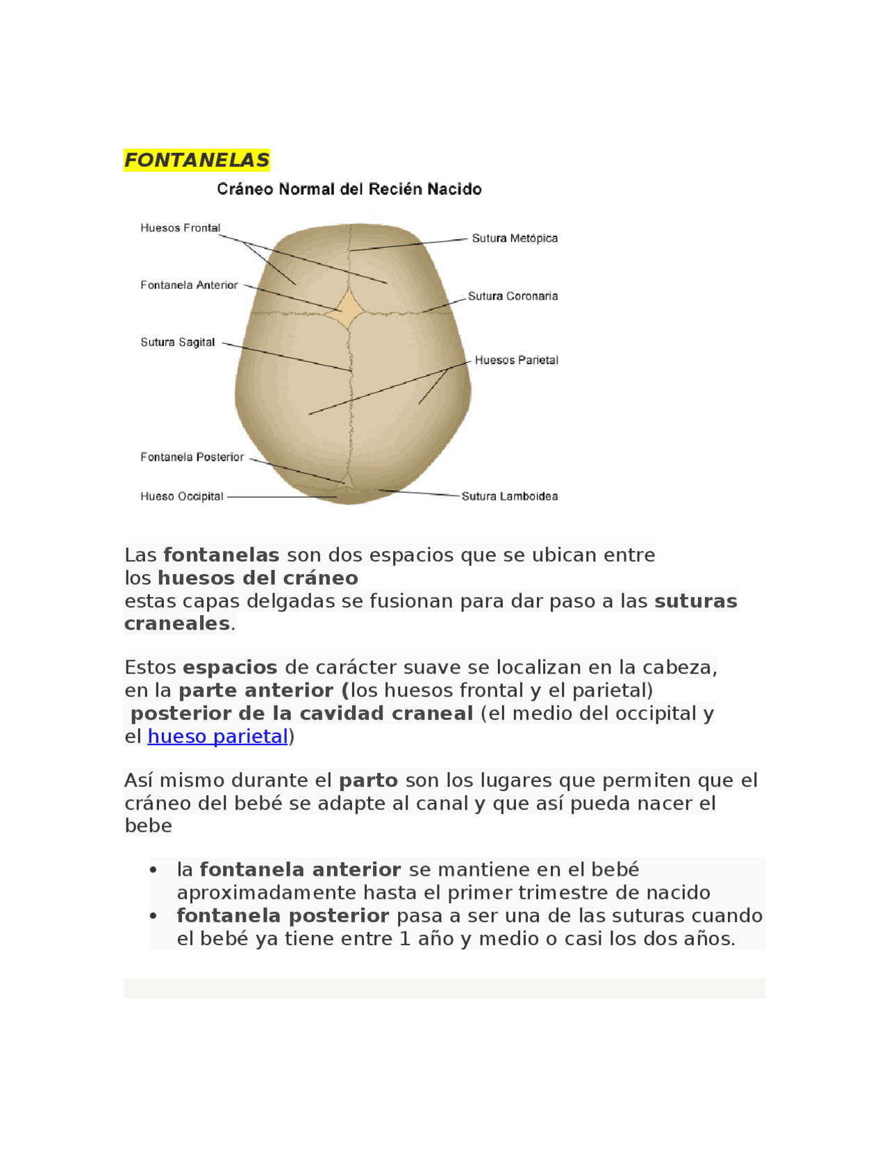 FONTANELAS CRANEALES - Docsity
