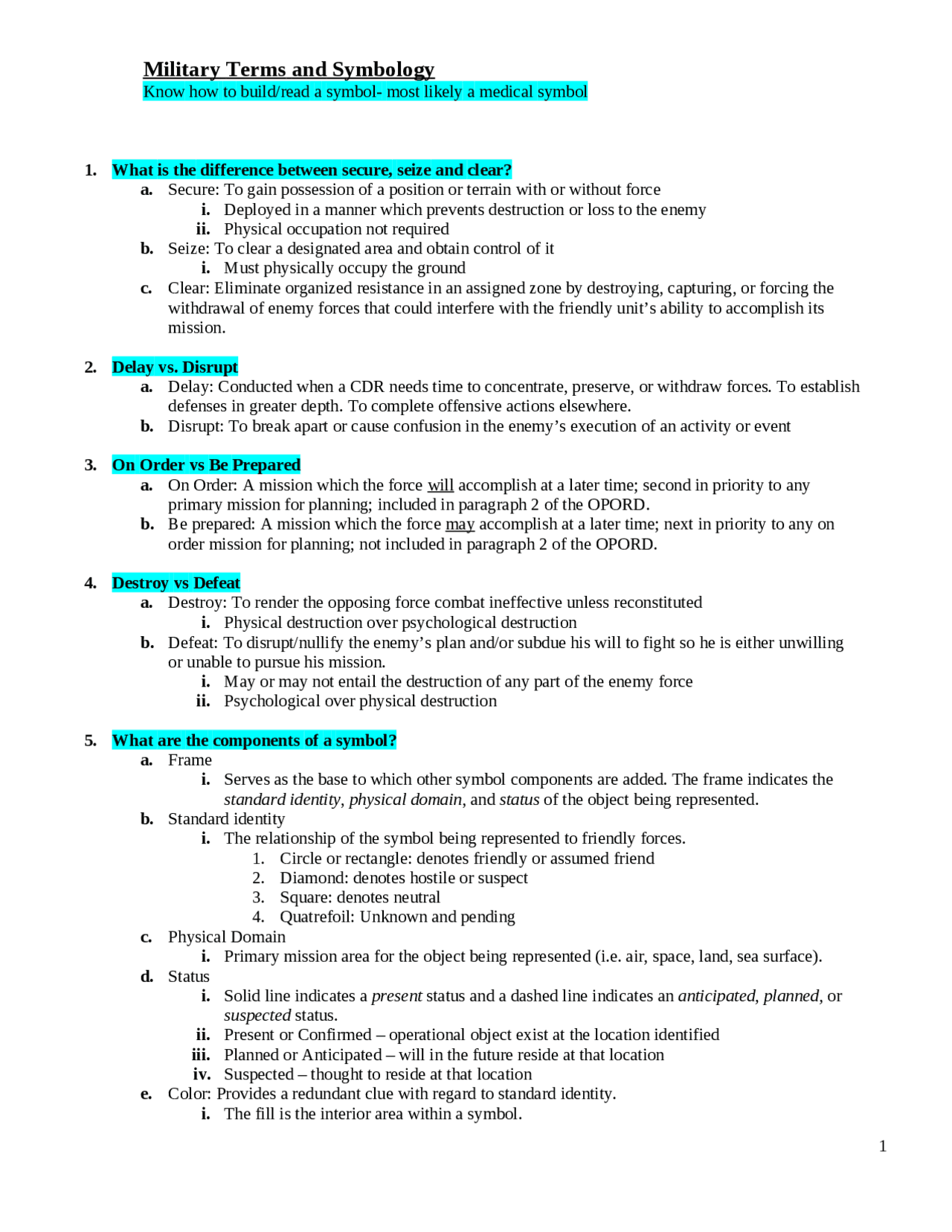 MILITARY BOLC ELO based study guide 2.0.Military Terms and Symbology ...