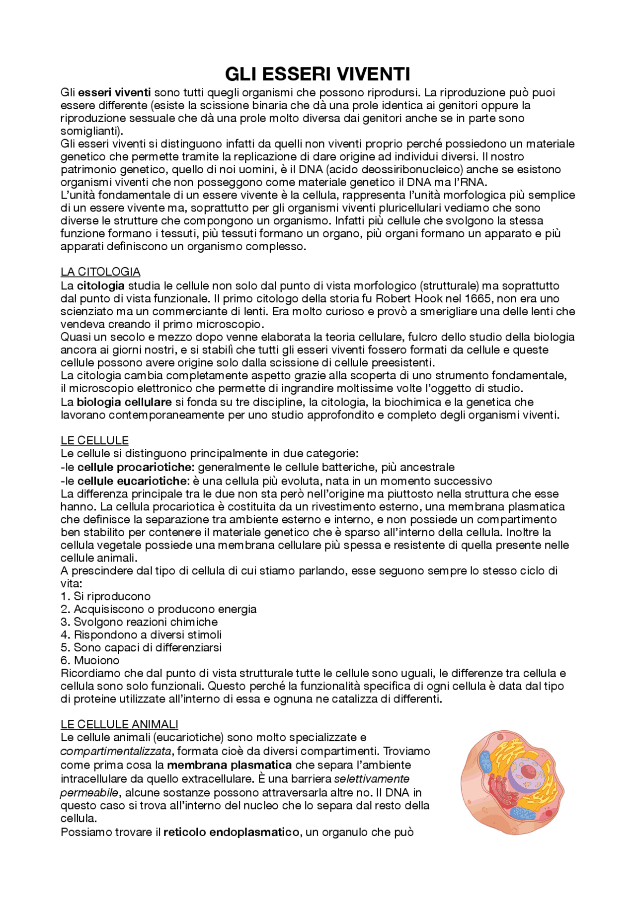 CELLULA ANIMALE E VEGETALE - Docsity