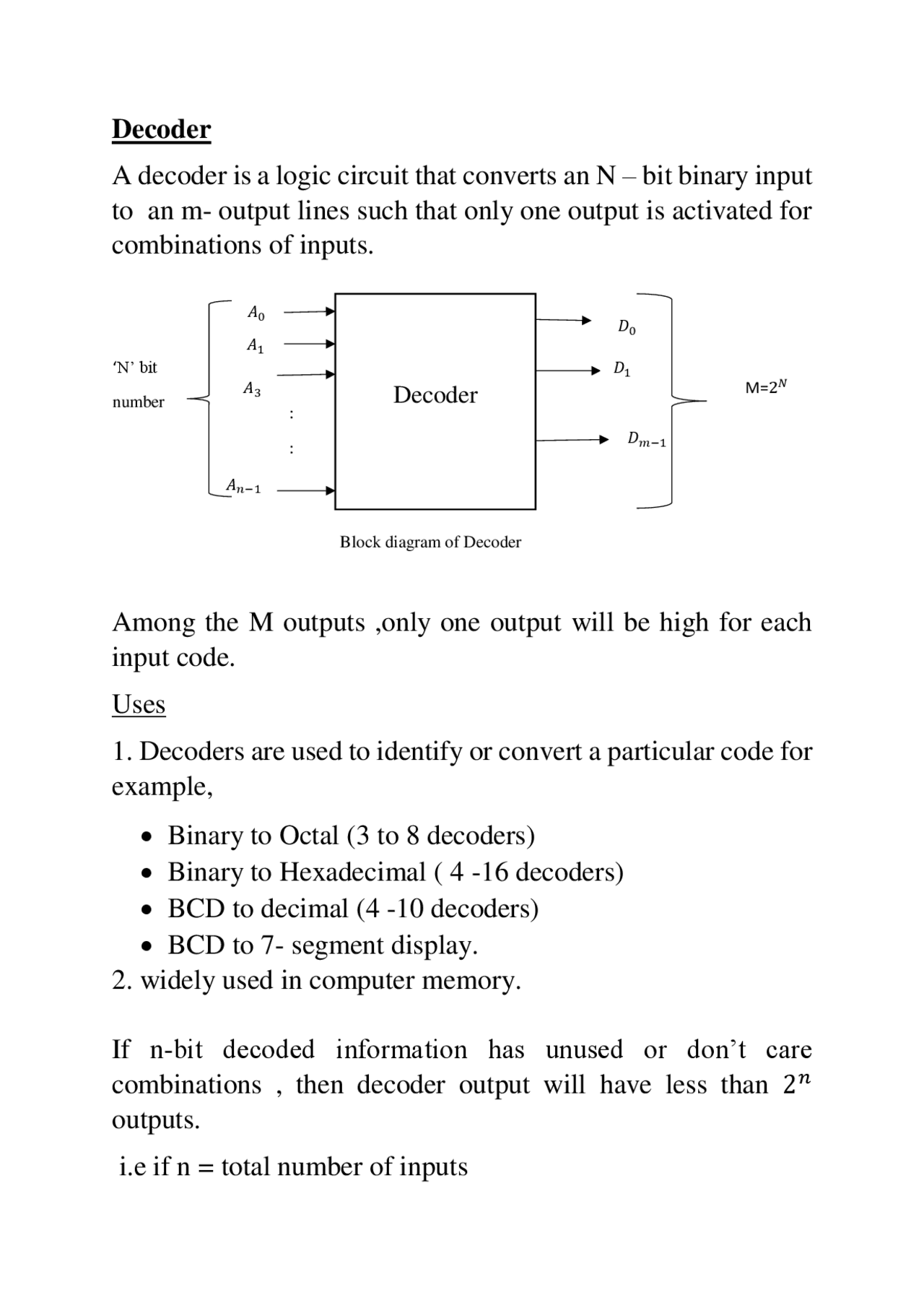 Decoder, 2x4 decoder - Docsity