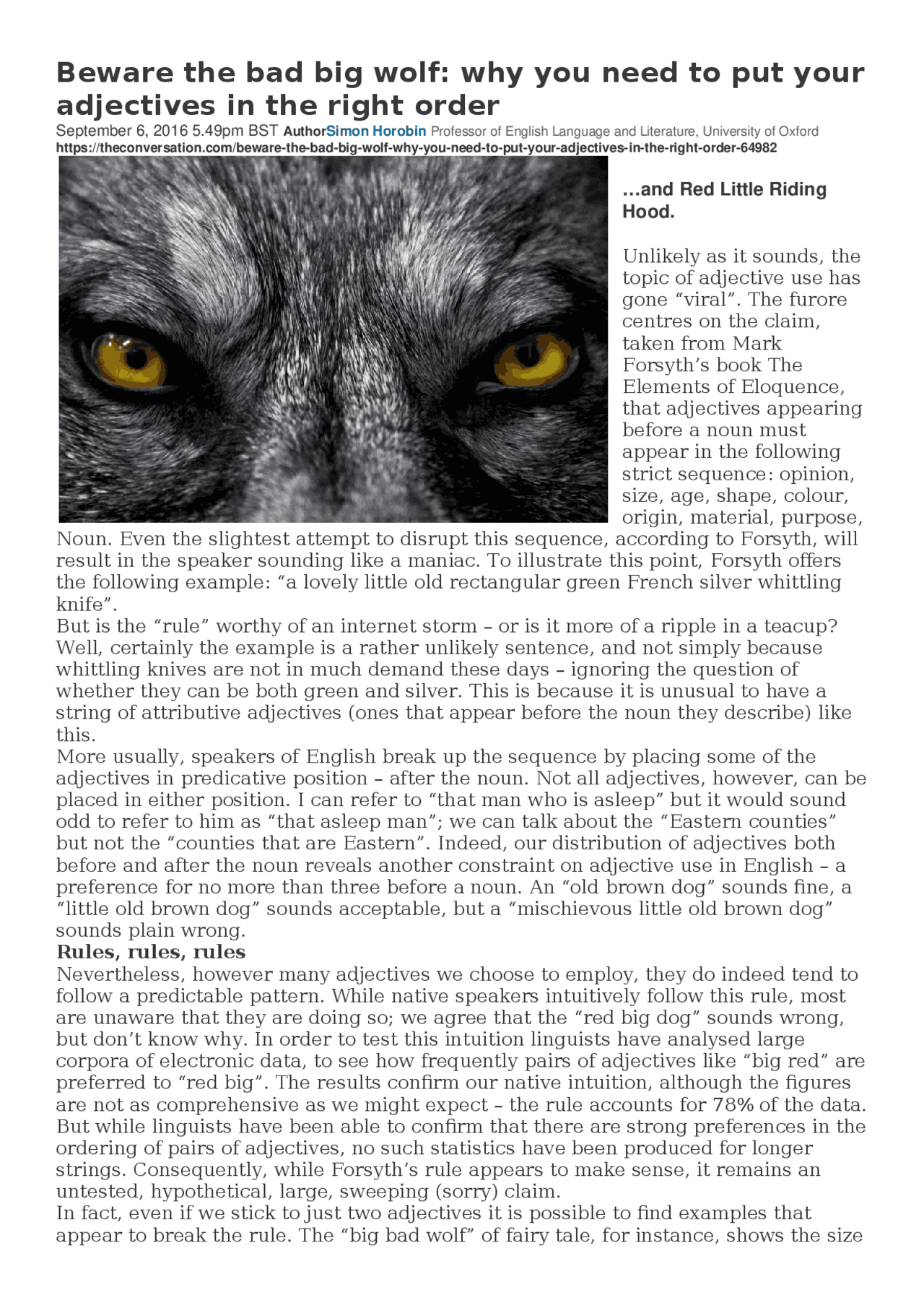 Big Bad Wolf - A reading to practice your English reading comprehension ...