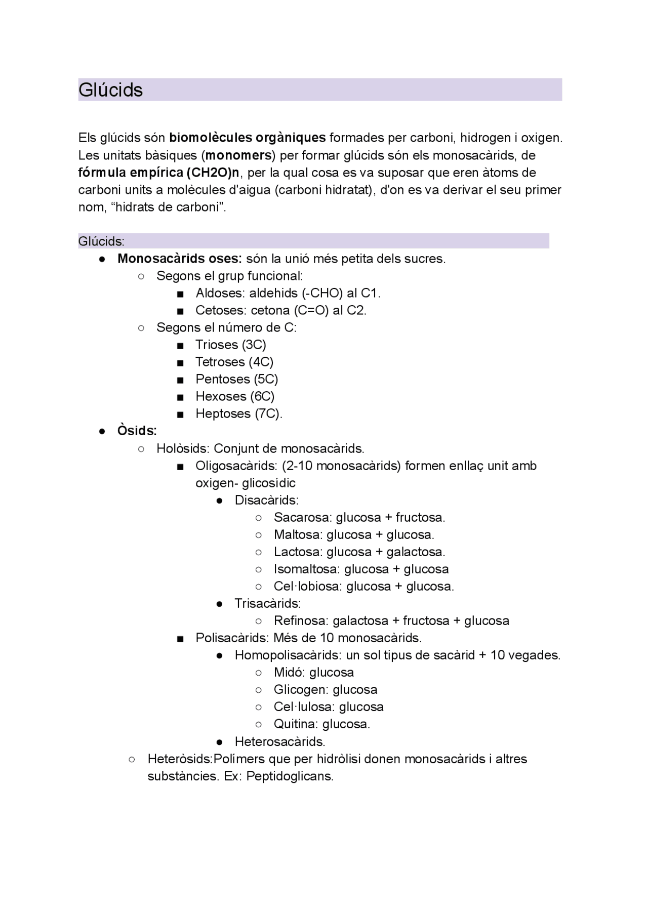 Biologia Unitat 3 Glúcids Lípids Proteïnes I àcids Nucleics Docsity