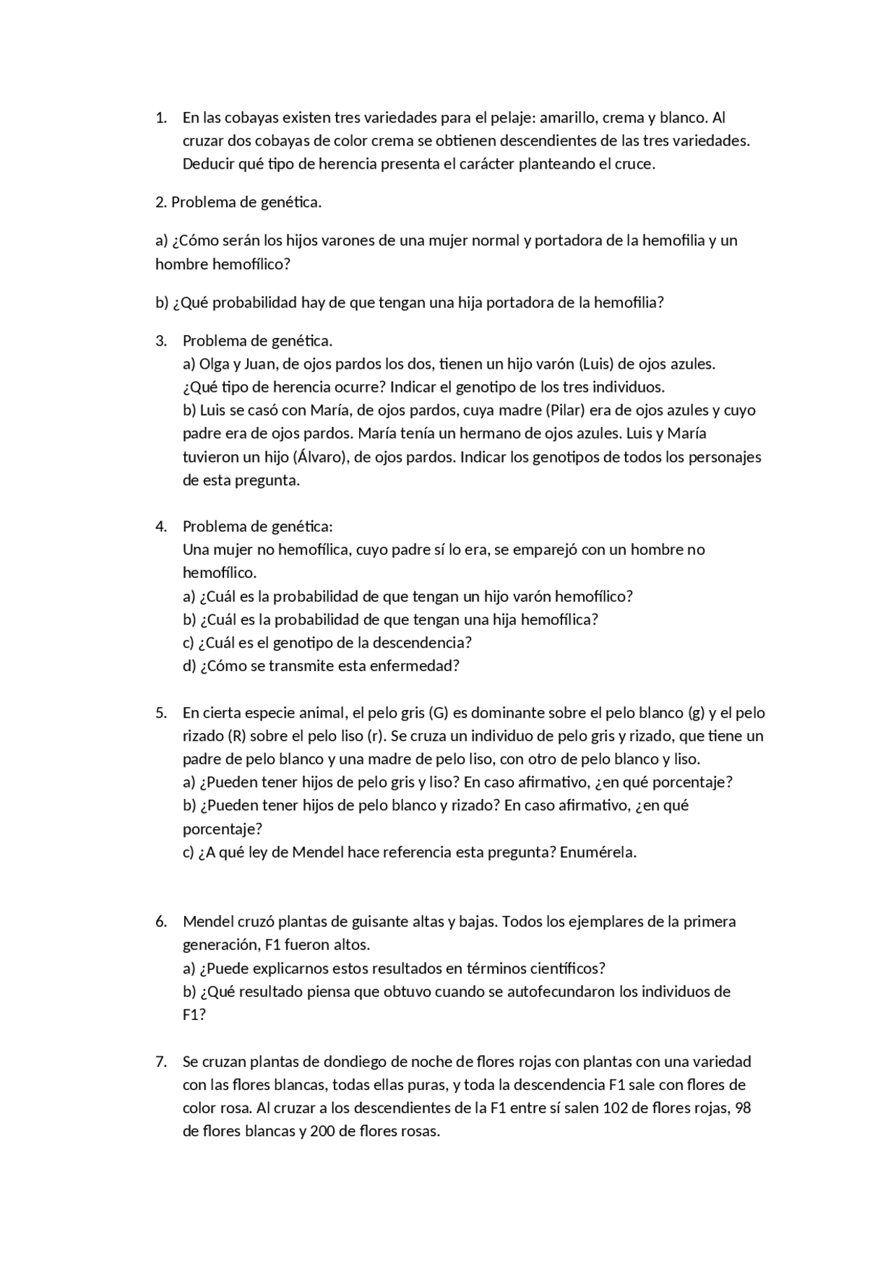 Ejercicios De Genética Ejercicios De Biología Docsity