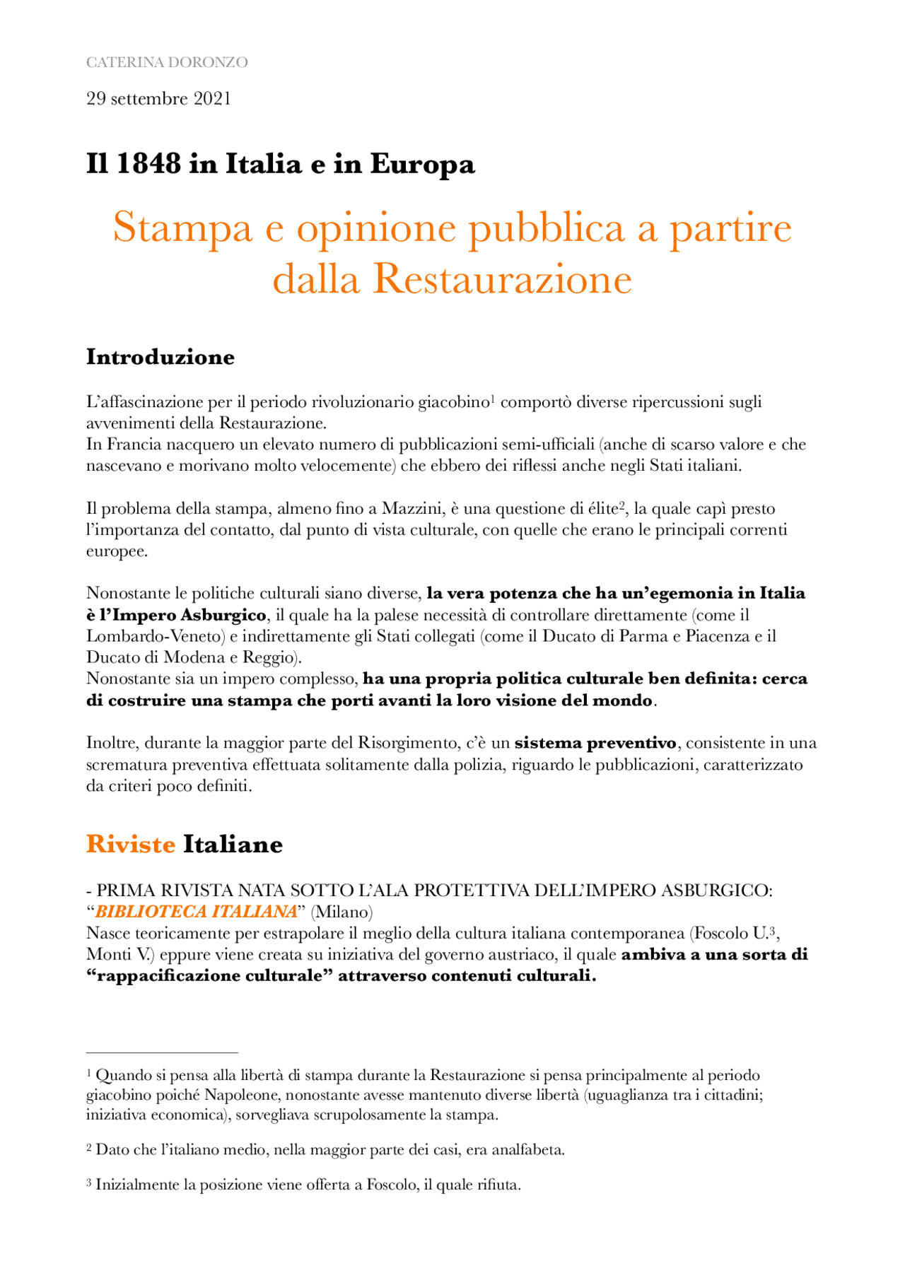 Stampa E Opinione Pubblica A Partire Dalla Restaurazione Docsity