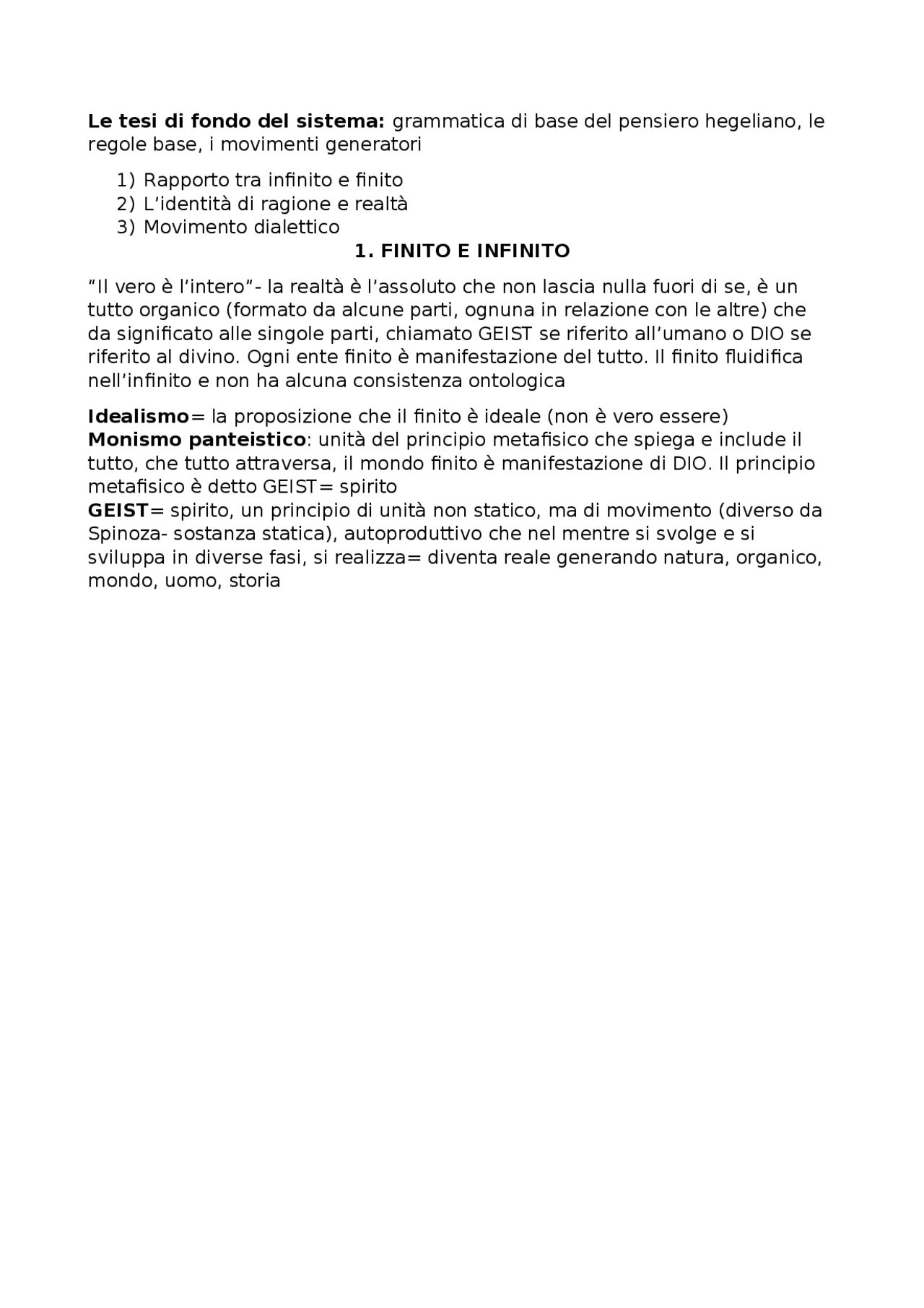 HEGEL: finito e infinito - Docsity