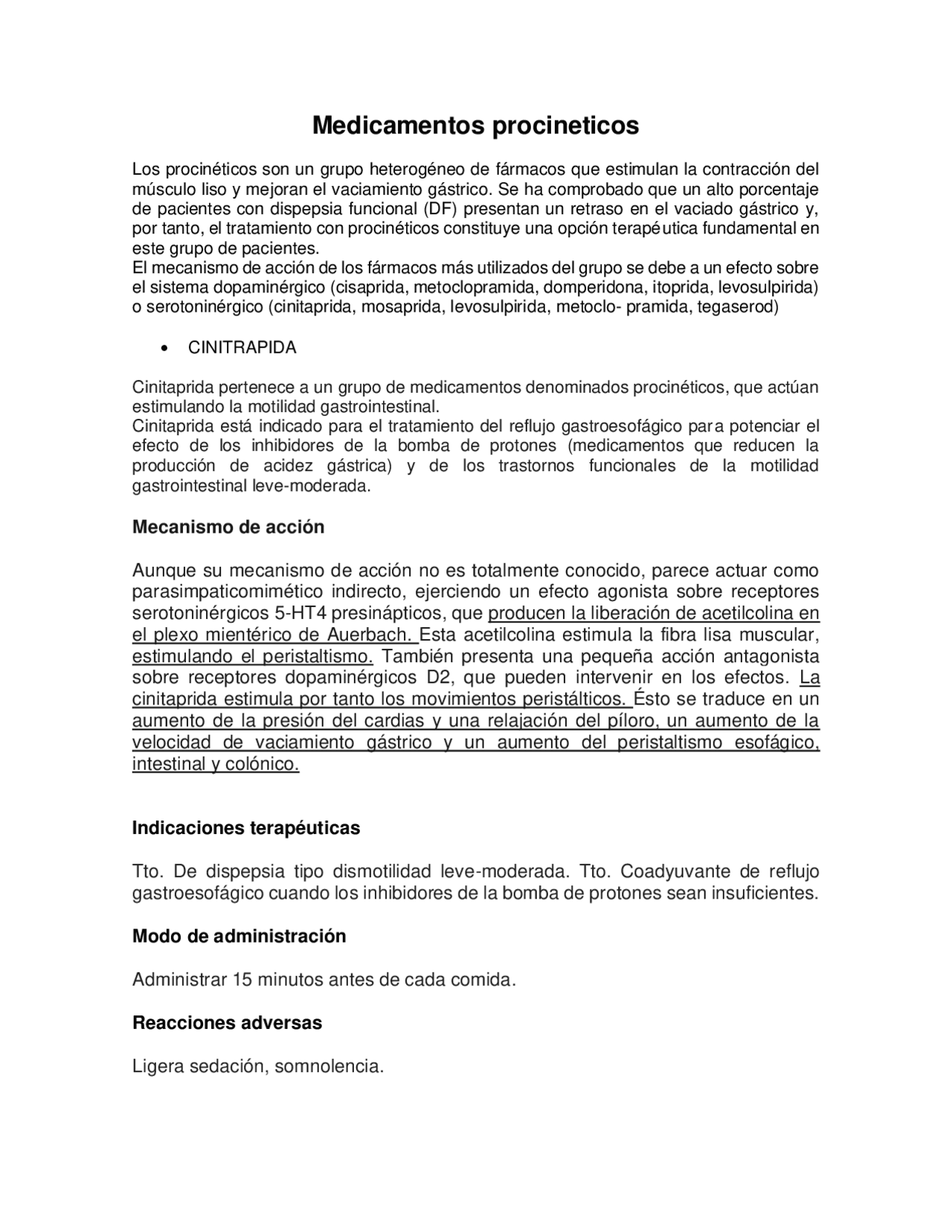 Medicamentos procineticos | Resúmenes de Gastroenterología | Docsity