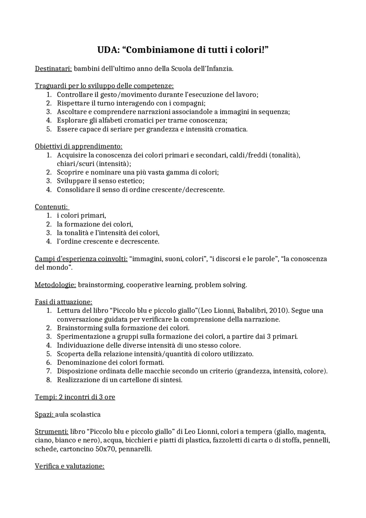 Combiniamone di tutti i colori | Appunti di Pedagogia - Docsity