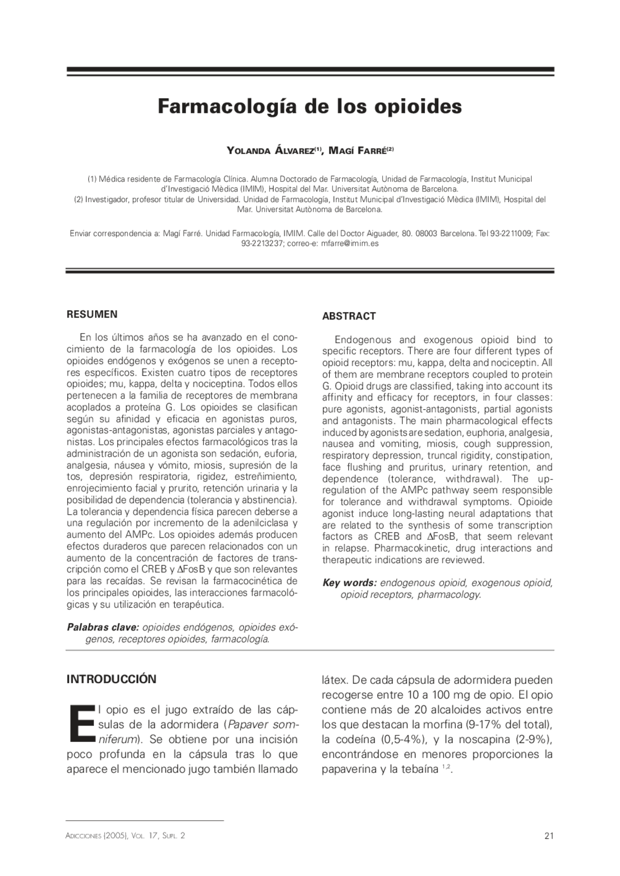 Farmacologia De Los Opiodes Docsity